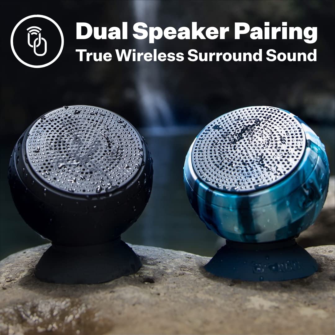 Speaqua – Bluetooth Speaker-Waterproof, Durable w/Built-in Storage (2,000 Songs) - Dual Wireless Speaker Pairing – Portable Bluetooth Speaker - Barnacle Pro Outdoor Speaker - Manta Ray Black