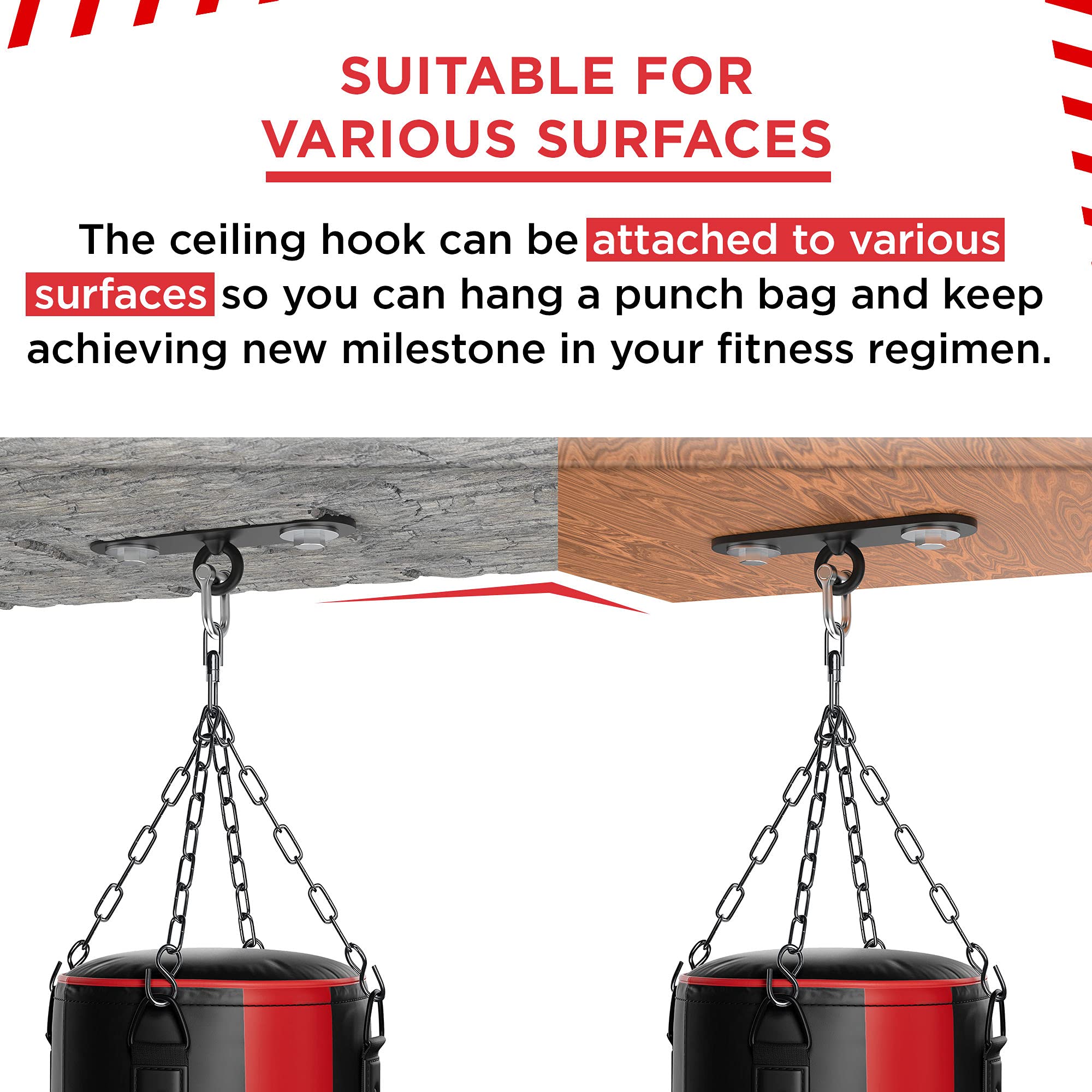 RDX Boxing Punch Bag Iron Ceiling Hook Mount Heavy Duty MMA Training Hanger, Black