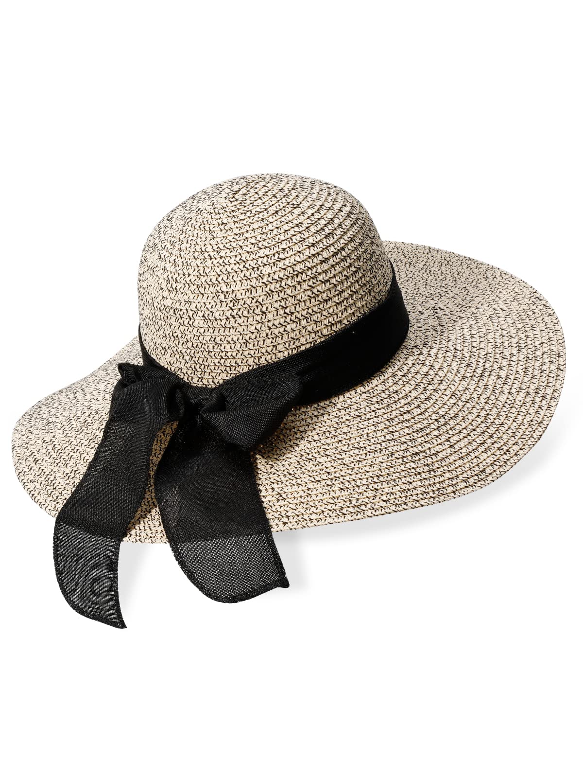 Womens Beach Straw Sun Hat: Large Ladies Foldable & Packable Floppy Hats with Wide Brim-UPF 50 UV Protection Summer Sunhat (Mixed Black)