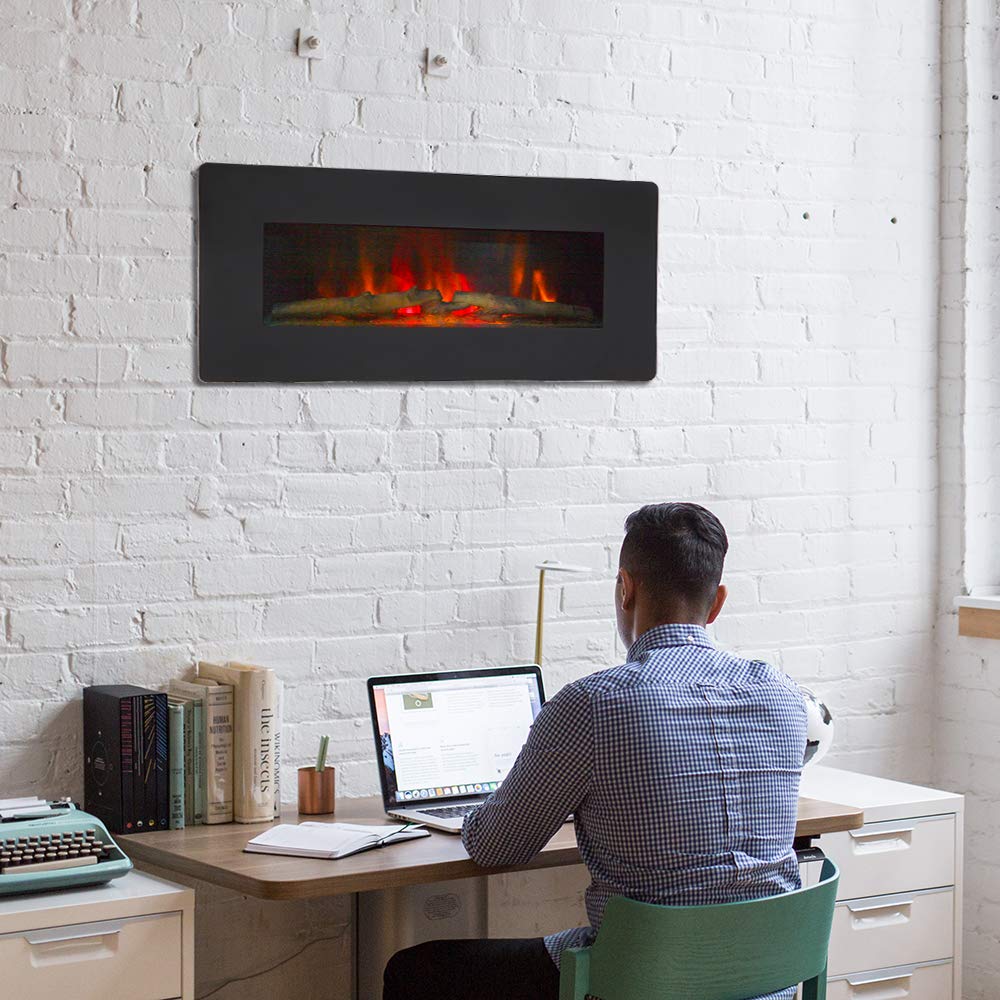 Winado 36'' Wall Mounted/Freestanding Electric Fireplace, Heat Adjustable, 3 Brightness Settings, 6 H Timer, Remote Control, Overheating Safety Protection, Fireplace Heater for Indoor Use, Black