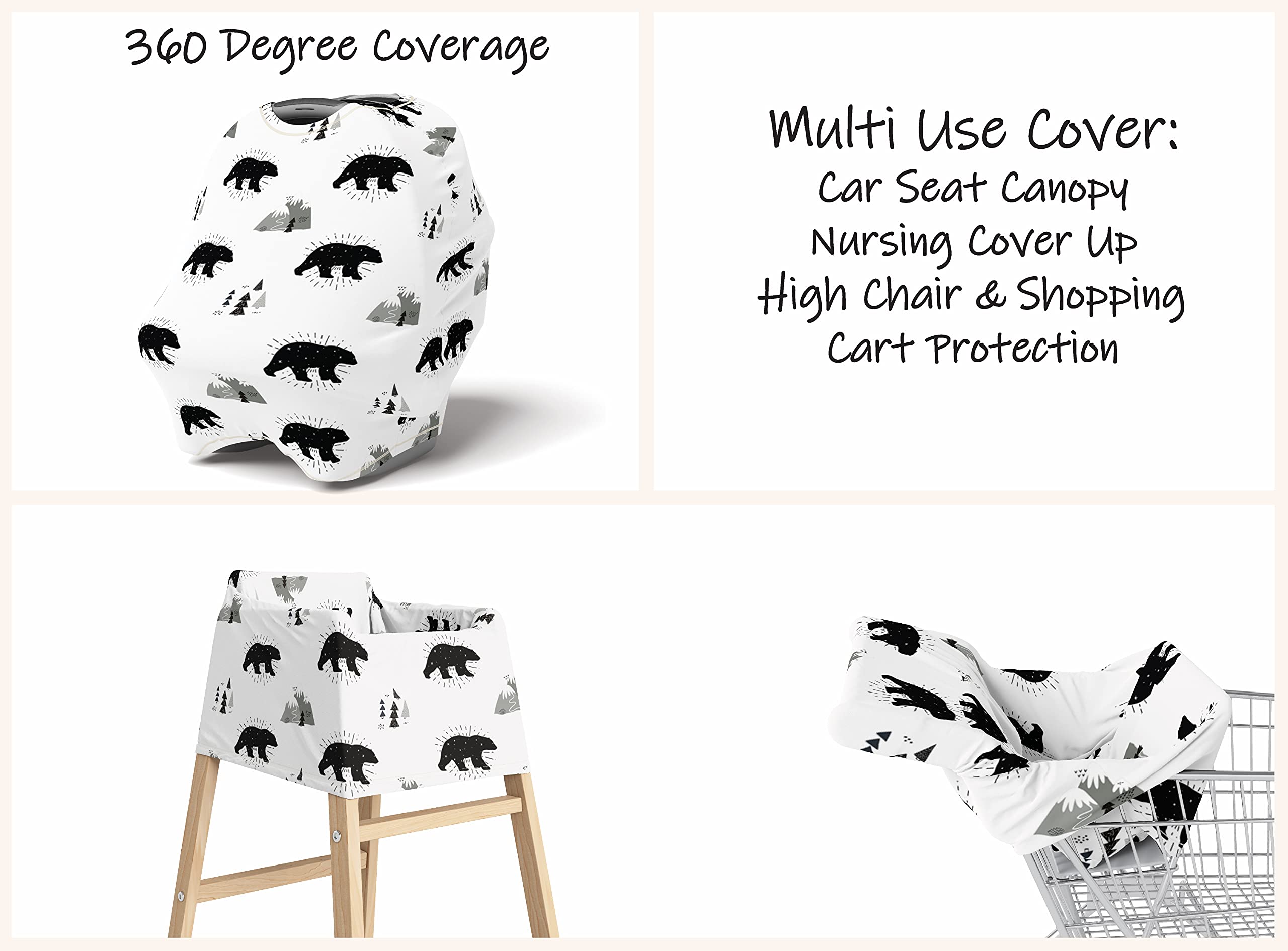 Stretchy Multi Use Cover Car Seat Canopy Woodland Bears Nursing Cover Shopping Cart Baby Cover
