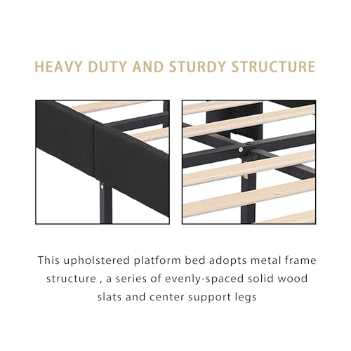 RYR Modern Upholstered Platform Bed Frame King Size with Wingback Headboard,Heavy Duty Metal Mattress Foundation with Wood Slats No Box Spring Needed Easy Assembly, Black Linen