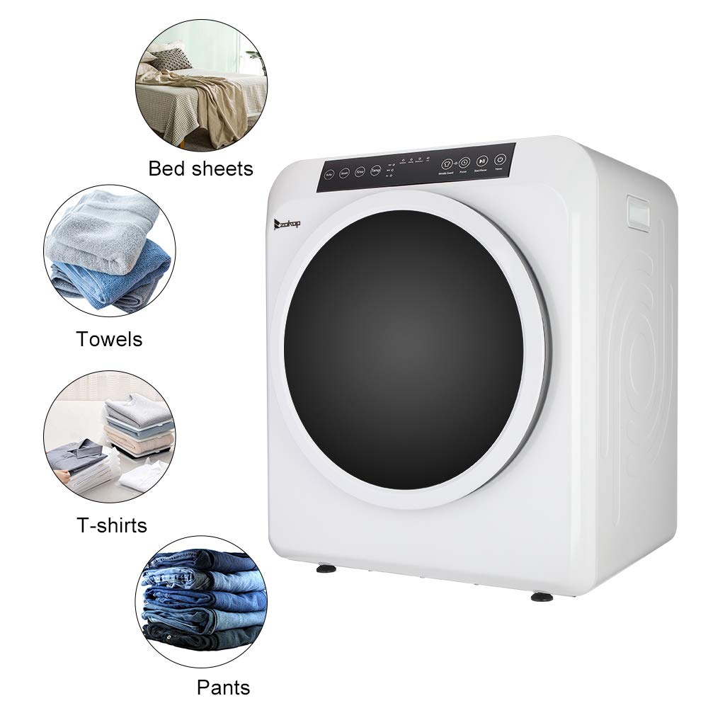 Winado Compact Laundry Dryer 13.2lbs Capacity, 3.5 cu.ft Portable Clothes Dryer, Front Load Dryer w/LCD Touch Screen, Stainless Steel Drum, Exhaust Pipe for Apartment Home Dorm 120V 1300W