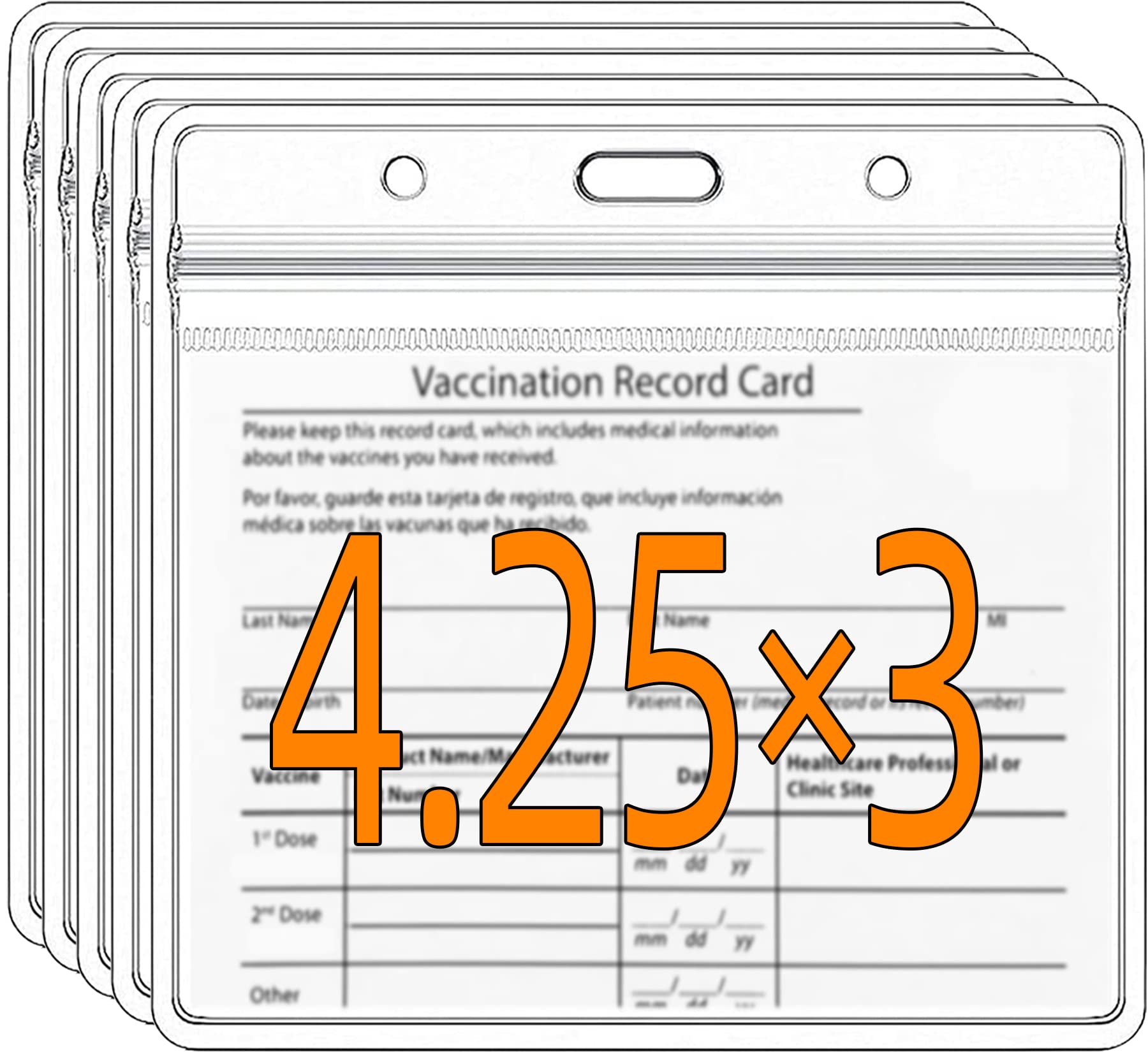 Waterproof Vaccination Card Protector, 5 Pack Plastic ID Holder for Vaccination Card Clear Plastic Card Sleeves with Hole Slots for Lanyards, Vax Document Holders with Resealable Zip, PVC - 4.25"x3"