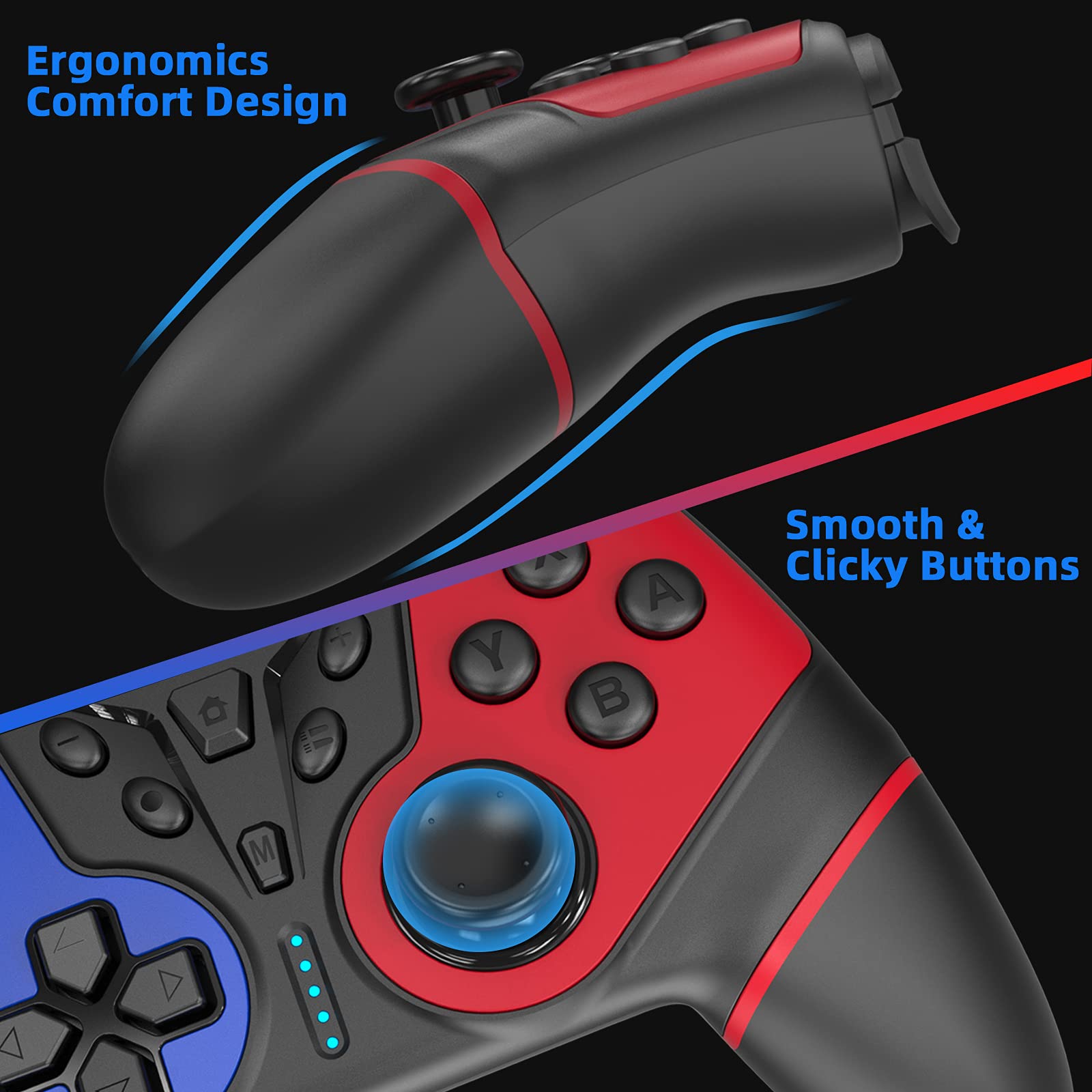 Wireless Pro Controller for Switch/Switch Lite/OLED, Switch Remote with Programmable, 4-Level Vibration, Motion, Wake-up, Turbo Function & Ergonomics Design, 600mAh Battery Wireless Switch Controller