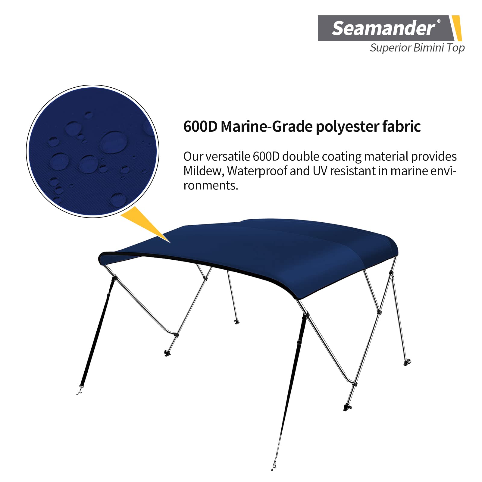 Seamander Bimini Top for Boats,3-4 Bow 13 Different Size Bimini Top,includes Bimini Top Hardwares and Boot Cover,3 Bow 6ft Length 79in - 84in Width 46in Height