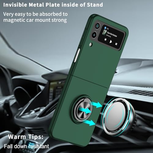 Smartphone Protective Phone Flip Cases Slim Case Compatible with Samsung Galaxy Z Flip 4 5G with Built-in 360°Rotate Ring Magnetic Stand Full Body Cover,Rugged Heavy Duty Shockproof Phone Protection C