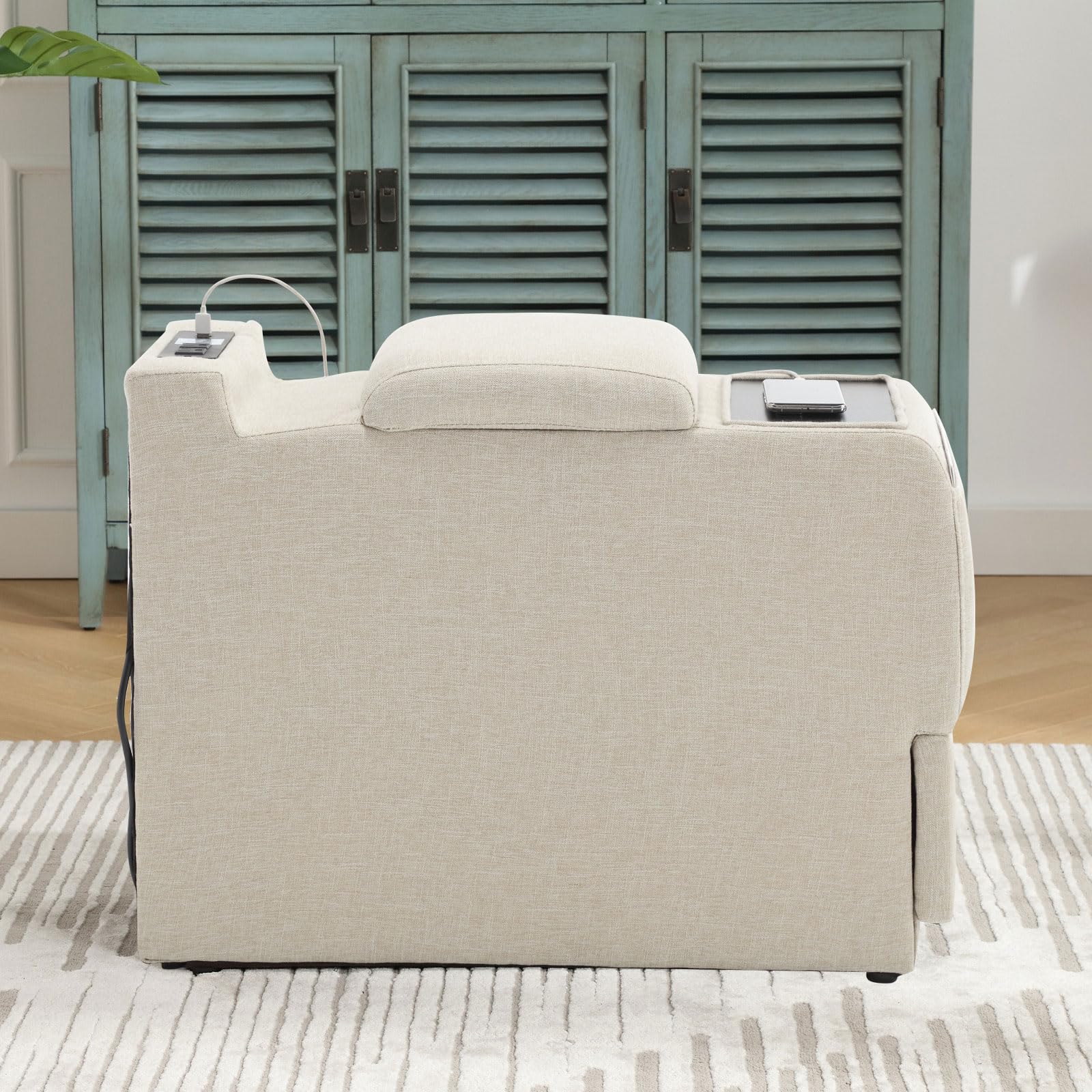 SAMERY Multi-Functional Recliner Side Table End Table Console with Cup Holders, Storage, Wireless Charging - Enhance Your Relaxation Zone! (Brown)
