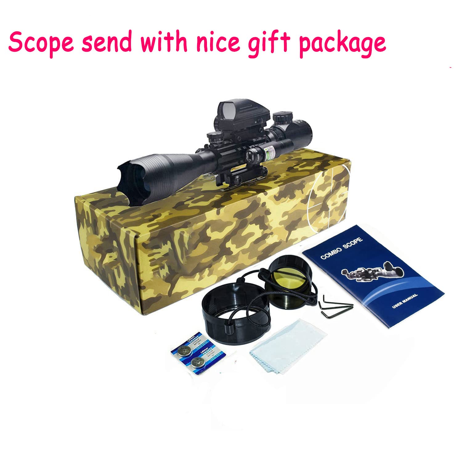 Rifle Scope Combo 4-16x50EG Dual Illuminated with Green Laser sight 4 Holographic Reticle Red/Green Dot for Weaver/Rail Mount