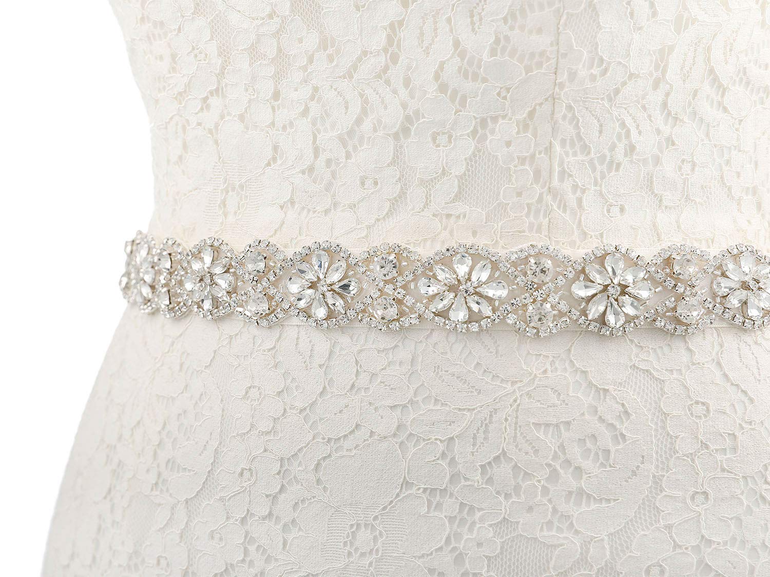 SWEETV Rhinestone Bridal Belt Wedding Dress Belt Bridesmaid Sash Crystal Applique for Evening Gown,Silver