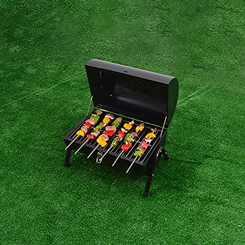 Portable Charcoal Trolley Barbecue Grill with Cover Foldable Barbecue Machine BBQ Grill Mini Modern Simplicity - Black 412836cm