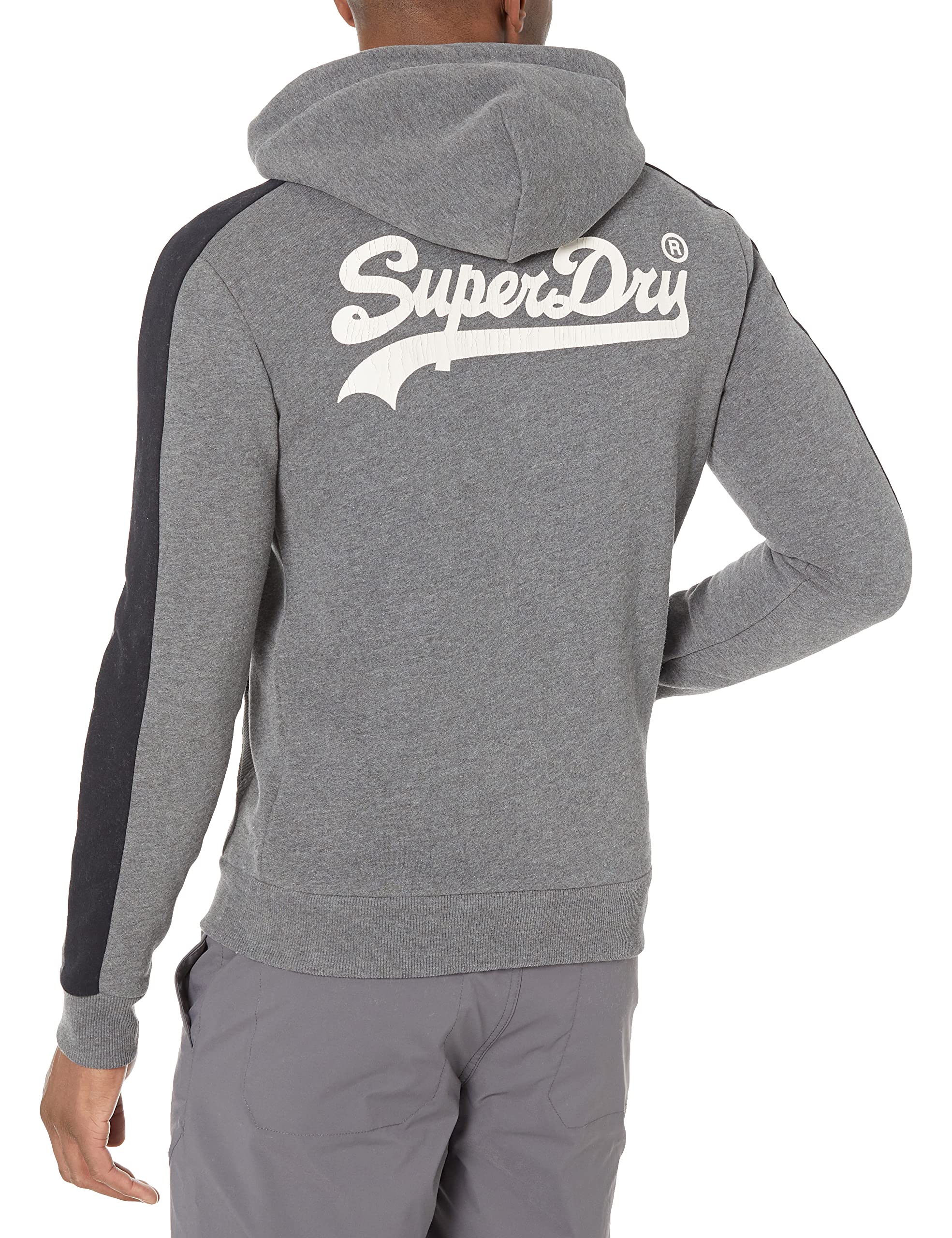 Superdry Men's VL AC Colourblock Zip Hood, Rich Charcoal Marl, Medium