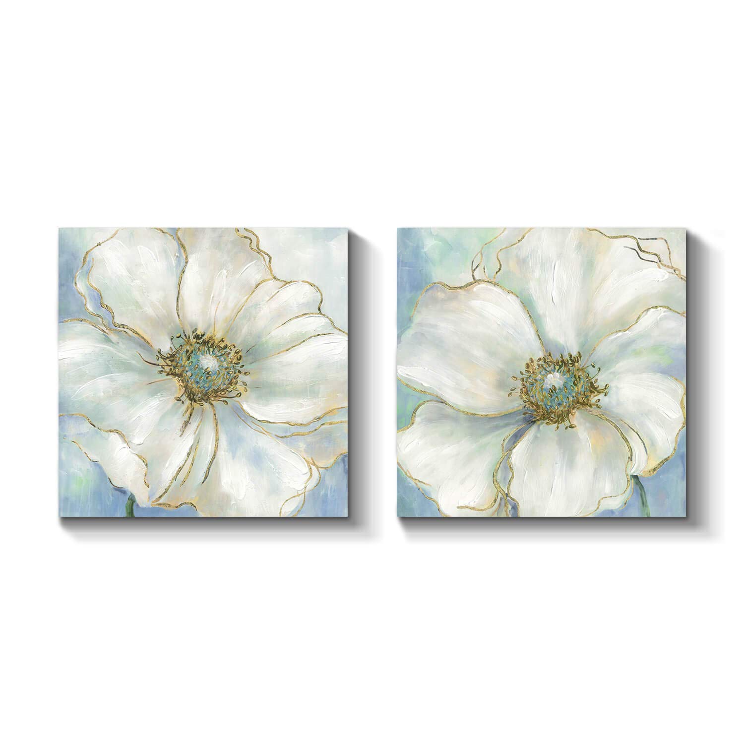 TAR TAR STUDIO Flower Picture Abstract Wall Art: White Blossoms Painting Artwork Print on Canvas for Bathroom (12" W x 12" H x 2 PCS, Multiple Style)