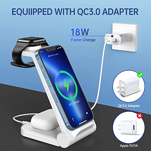 Wireless Charging Station for iPhone Multiple Devices, 3 in 1 Wireless Charger Stand Dock Compatible with Apple Watch Series 7 6 SE 5 4 3 2 & Airpods iPhone 13 12 11 Pro Max/X/Xs Max/8/8 Plus iWatch