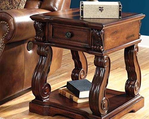 Signature Design by Ashley Alymere Traditional Square End Table, Hand-Finished with 1 Storage Drawer, Dark Brown