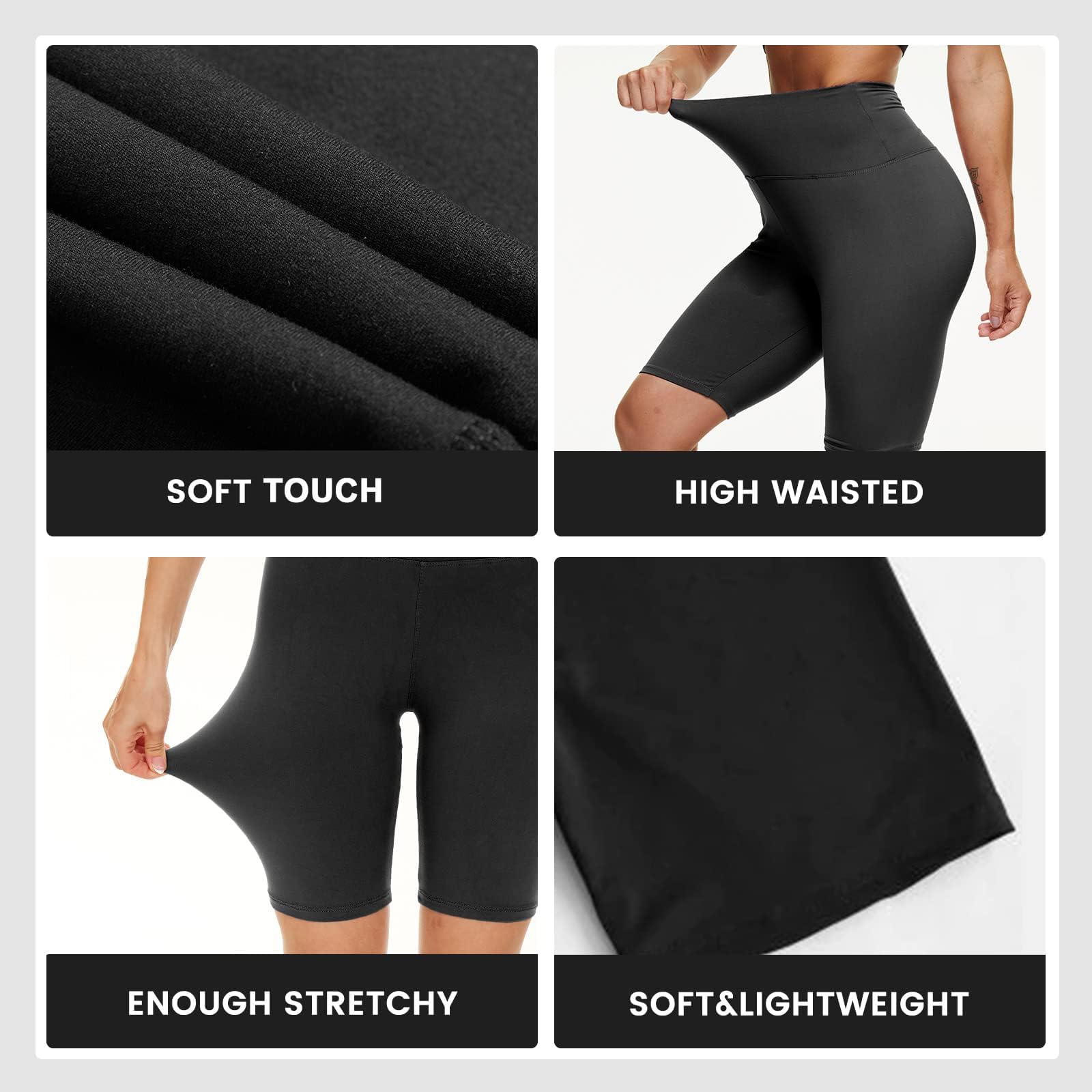 ZOOSIXX 7 Pack High Waisted Biker Shorts for Women, 8β Soft Yoga Workout Black Athletic Shorts
