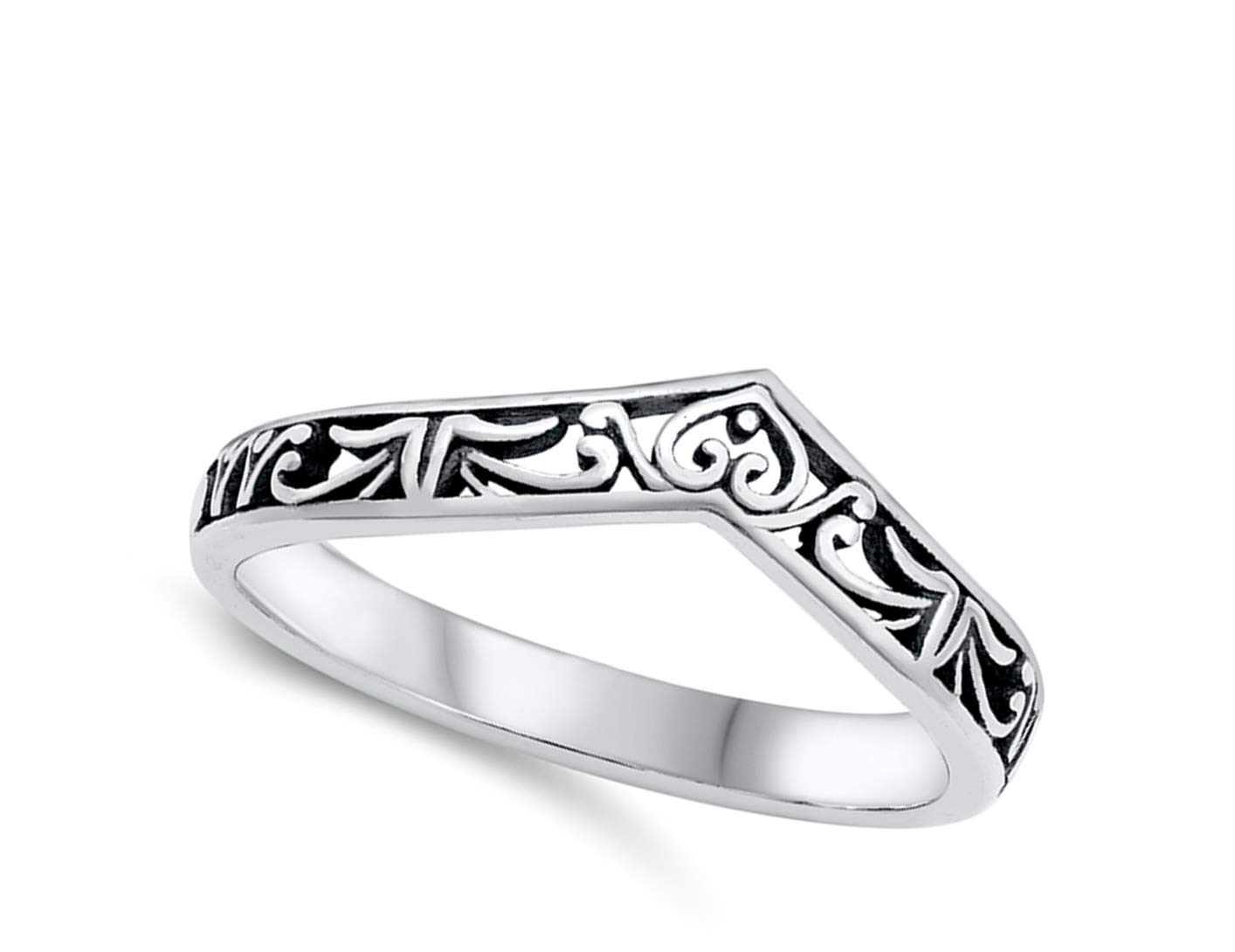 V Shaped Filigree Swirl Chevron Ring New .925 Sterling Silver Band Size 11