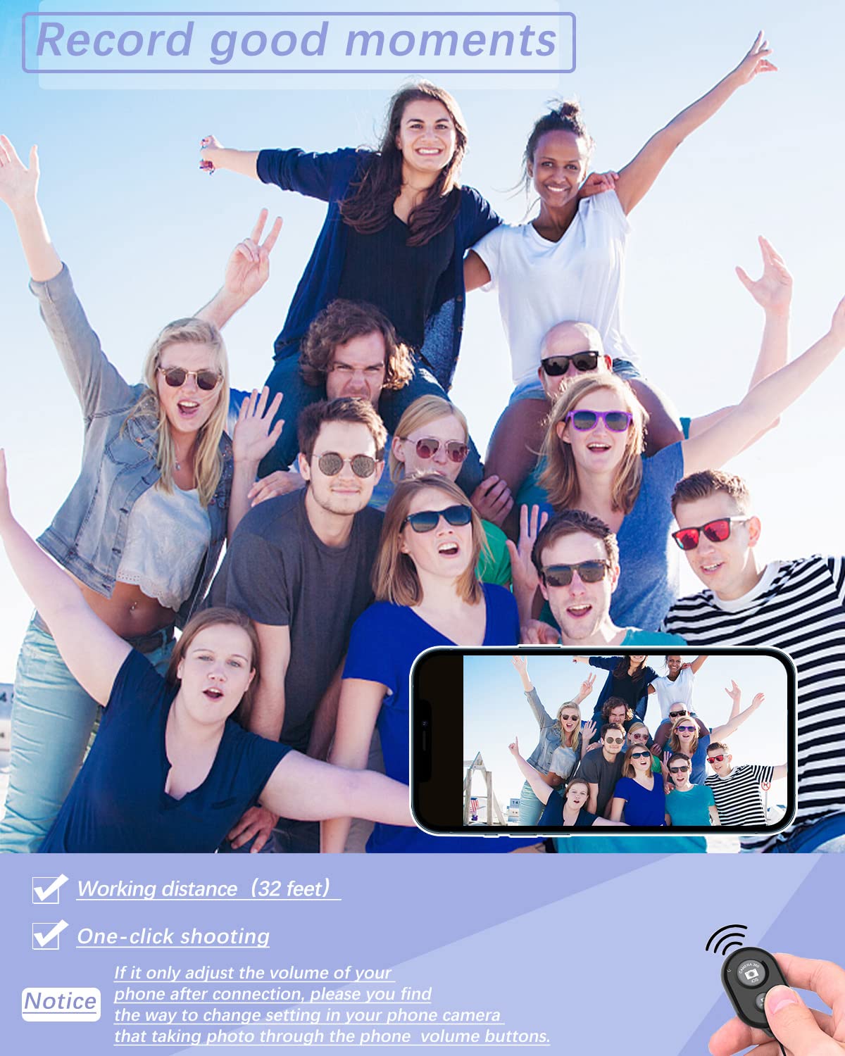 Wireless Remote for iPhone Camera for iPhone & Android, Bluetooth Remote Capture Perfect Moments Hands-Free with This Selfie Clicker for Photos & Videos, Works with Smartphones and Tablets (Classic)