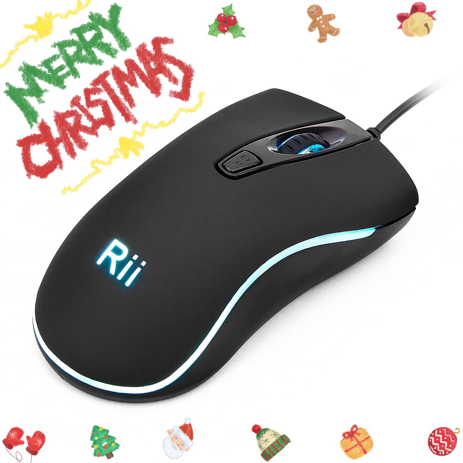 Rii RM105 Wired Mouse,Computer Mouse with Colorful RGB Backlight,Comfortable Grip Ergonomic Optical,USB Wired Mice Support Windows PC, Laptop,Desktop,Notebook,Chromebook