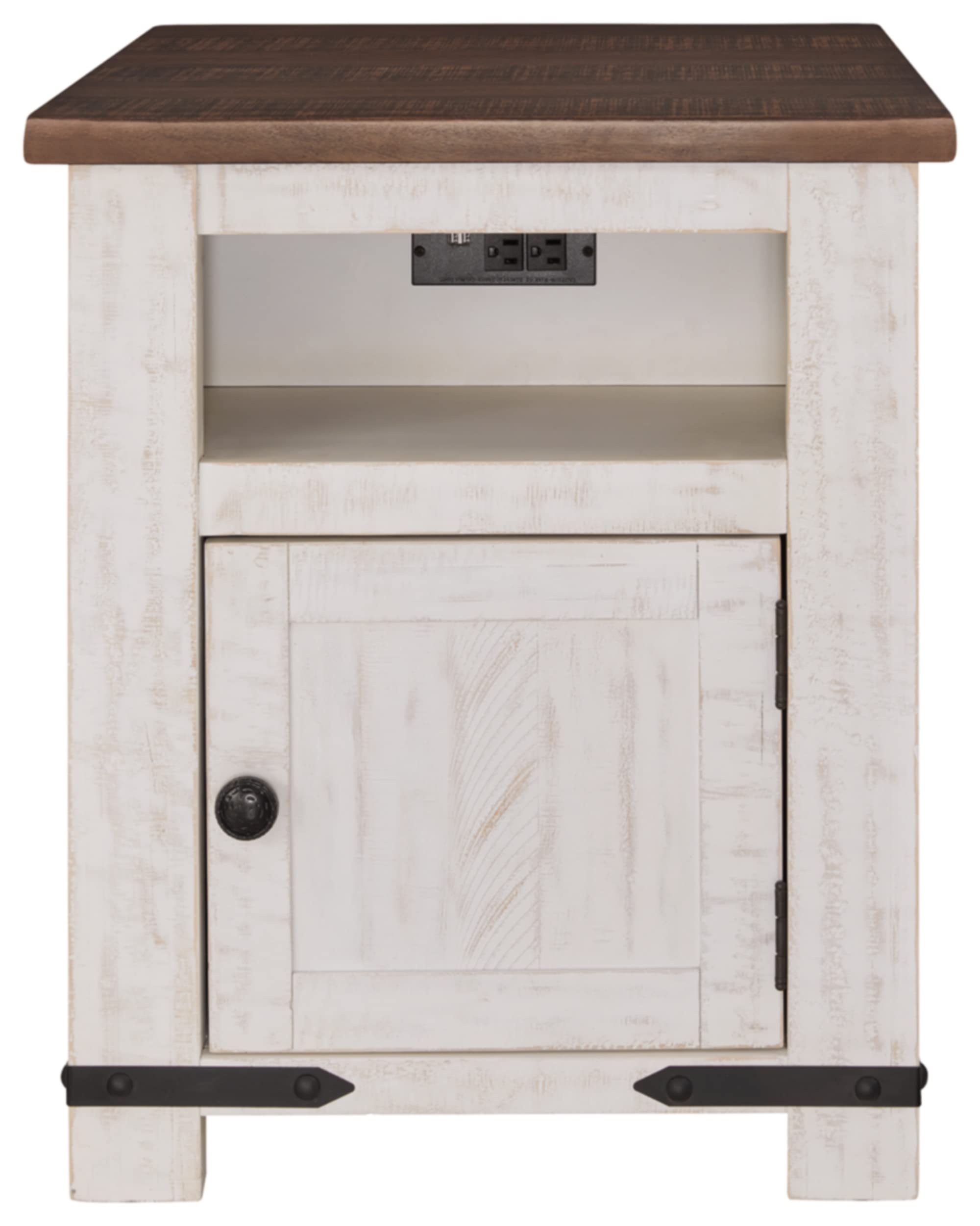 Signature Design by Ashley Wystfield Rustic Farmhouse End Table, White & Brown