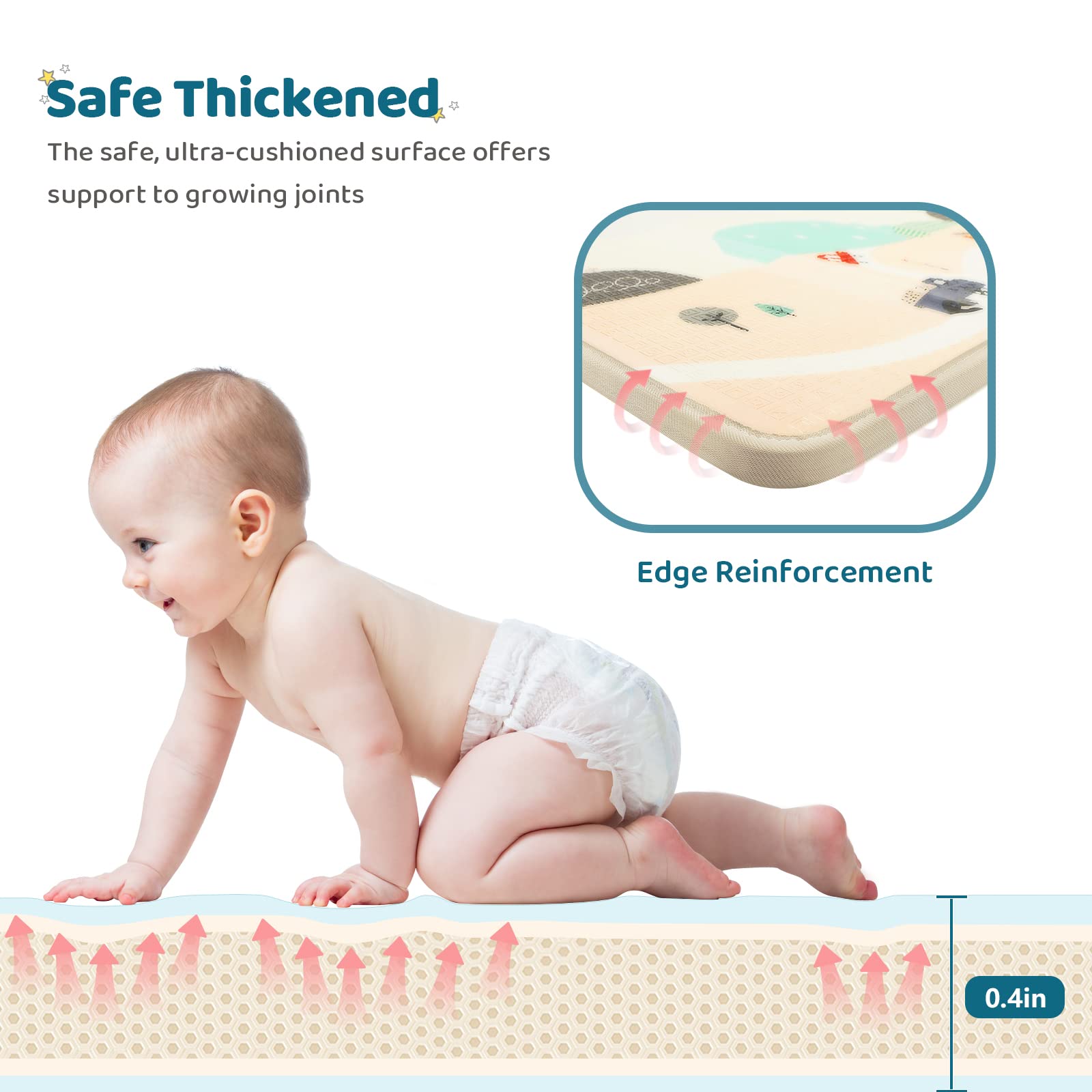 WAYPLUS Baby Play Mat, Extra Large & Thicked Reversible Folding Baby Playmat for Floor, Durable Wipe Clean Waterproof XPE Foam with Edge Reinforcement Play Mat, Anti Slip Soft Crawling Mat