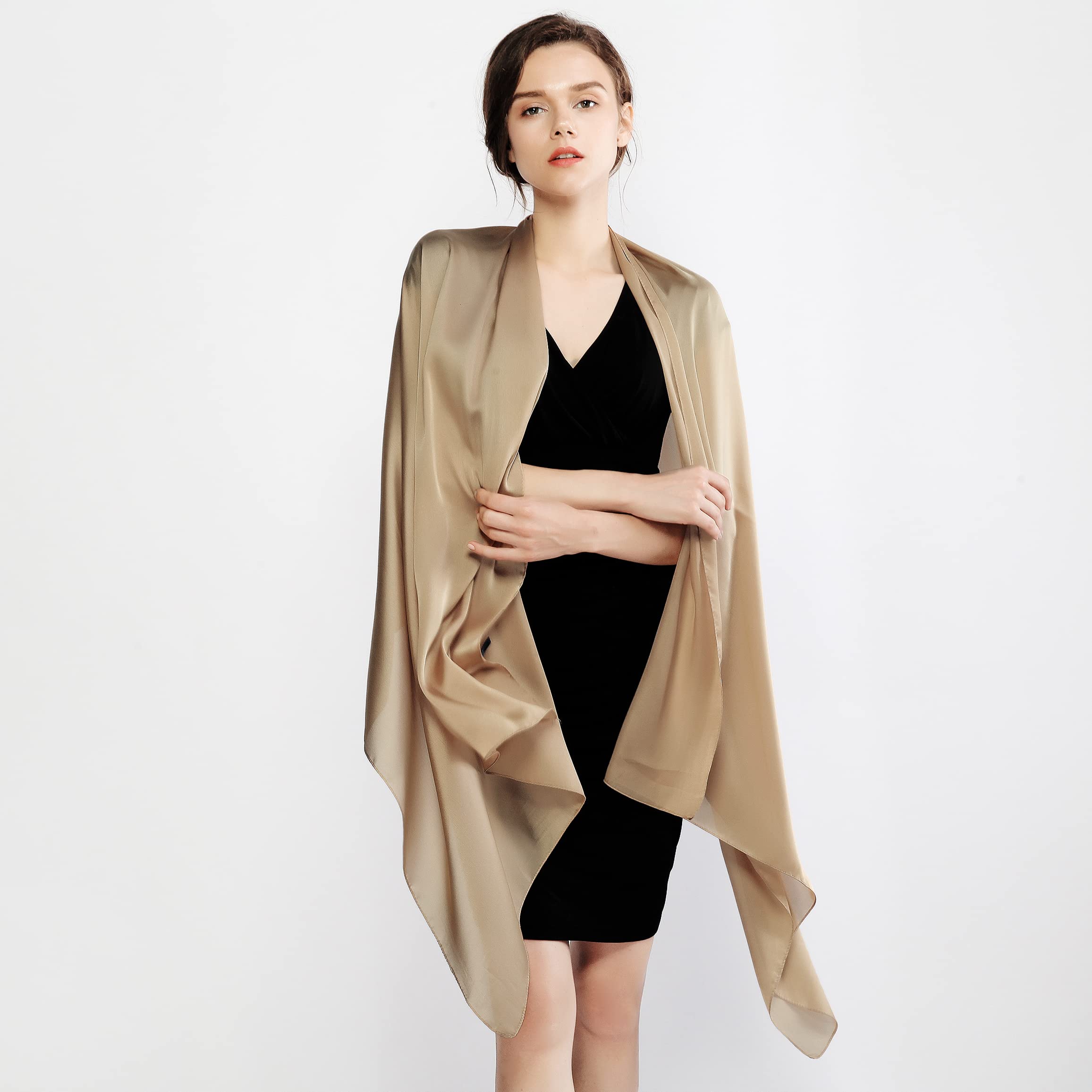 RIIQIICHY Women Shawls and Wraps for Evening Dresses Like Chiffon Camel Silk Scarf Formal Silky Pashmina Shawls for Weddings