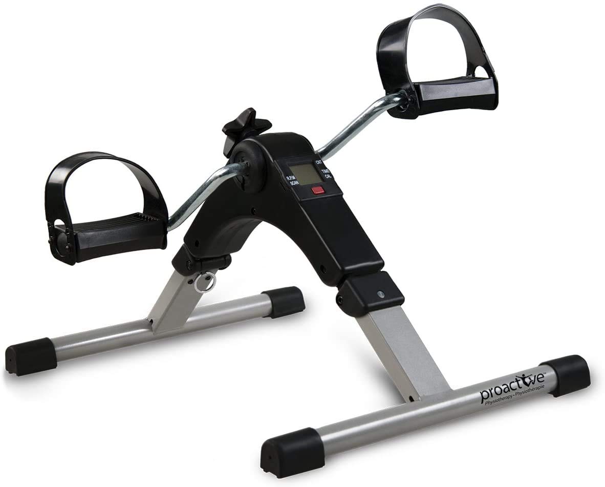 ProActive Portable Folding Digital Pedal Exerciser with LCD Screen Display, Adjustable Resistance Under Desk Mini Bike, Compact Arm & Leg Peddler Machine Tracks Calories Burned, Time and Reps, Gray