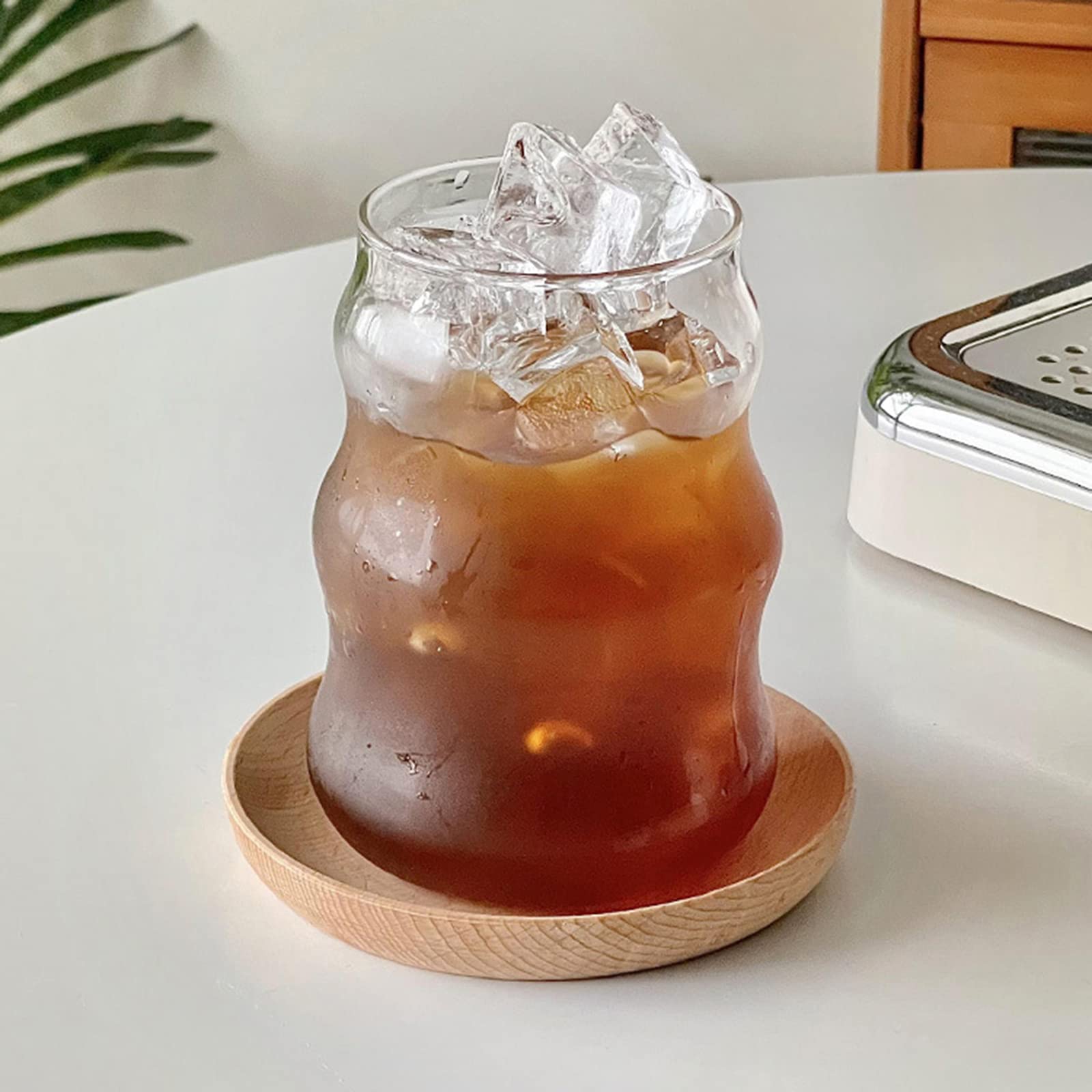 URMAGIC 2 Pcs Vintage Drinking Glasses,18 Oz Ripple Glass Cups,Gourd Shape Iced Coffee Glasses,Wave Shape Glasses,Ribbed Glassware for Juice,Beer,Beverage,Water,Dessert Ice Cream Cups (A)