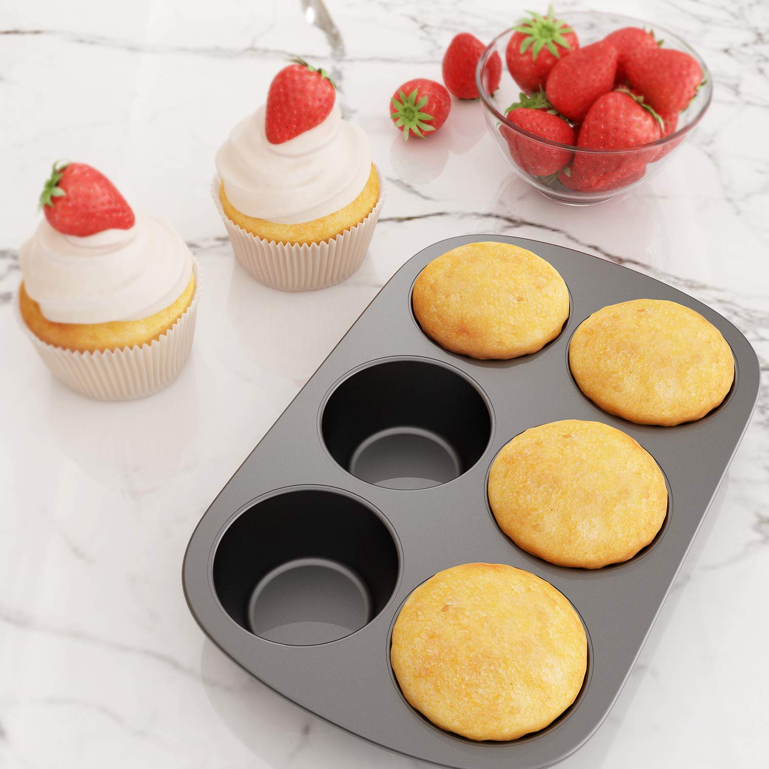 Tiawudi 1 Piece Nonstick Muffin Pan, Carbon Steel Cupcake Pan, 6 Cup, Easy to Clean and Perfect for Making Muffins or Cupcakes, Standard