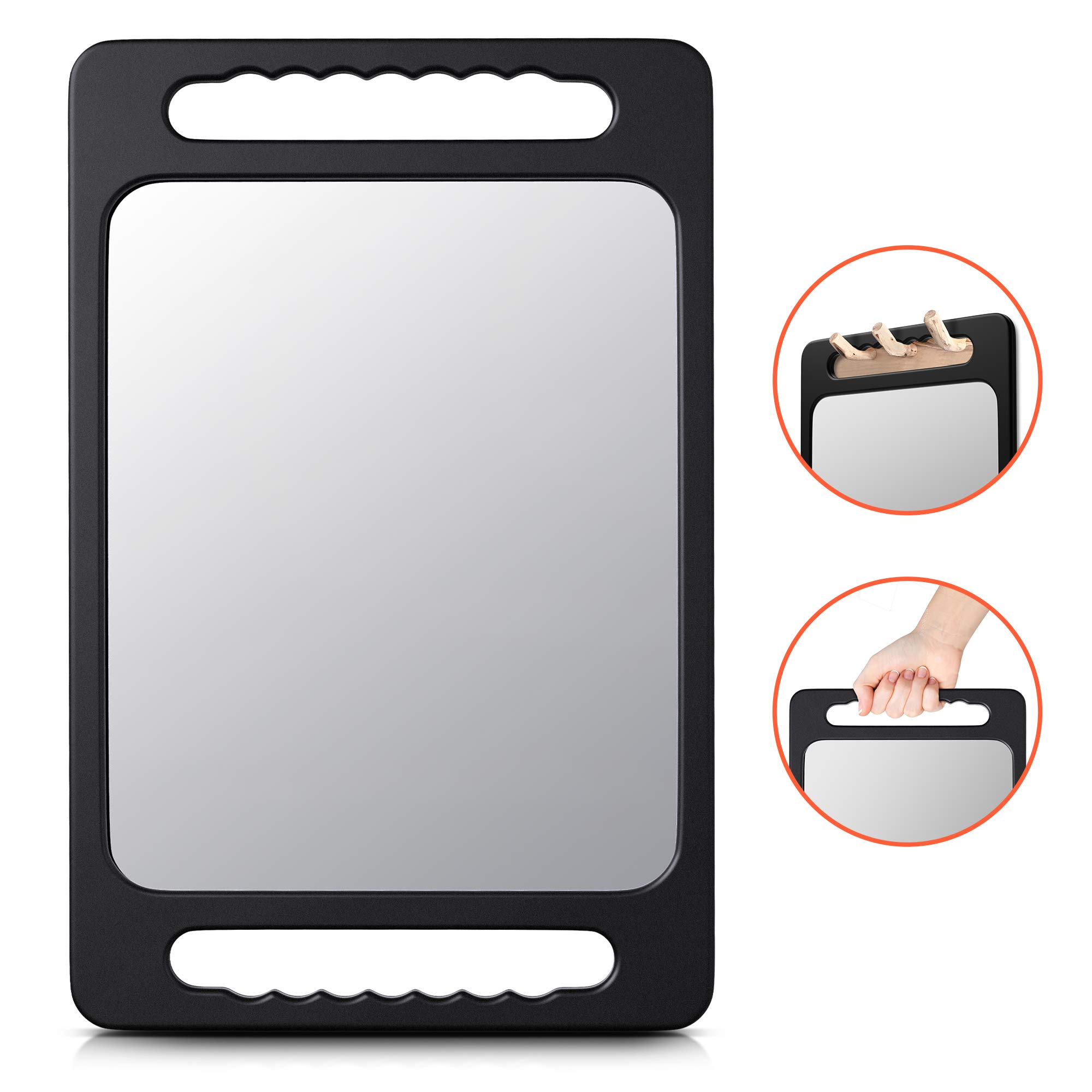TASALON Unbreakable Hand Mirror with Double Handle - Large Handheld Barber Mirror for Hair and beauty Salon - Durable Hand Held Mirrors for barbershop - Lightweight Haircut Mirror with Double Handgrip