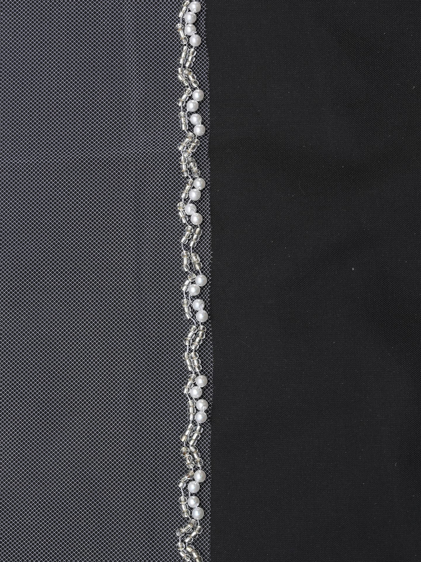 SAMKY 1T 1 Tier Double Row Wavy Pearl Crystal Edge Veil - Light Ivory Fingertip 36" V489