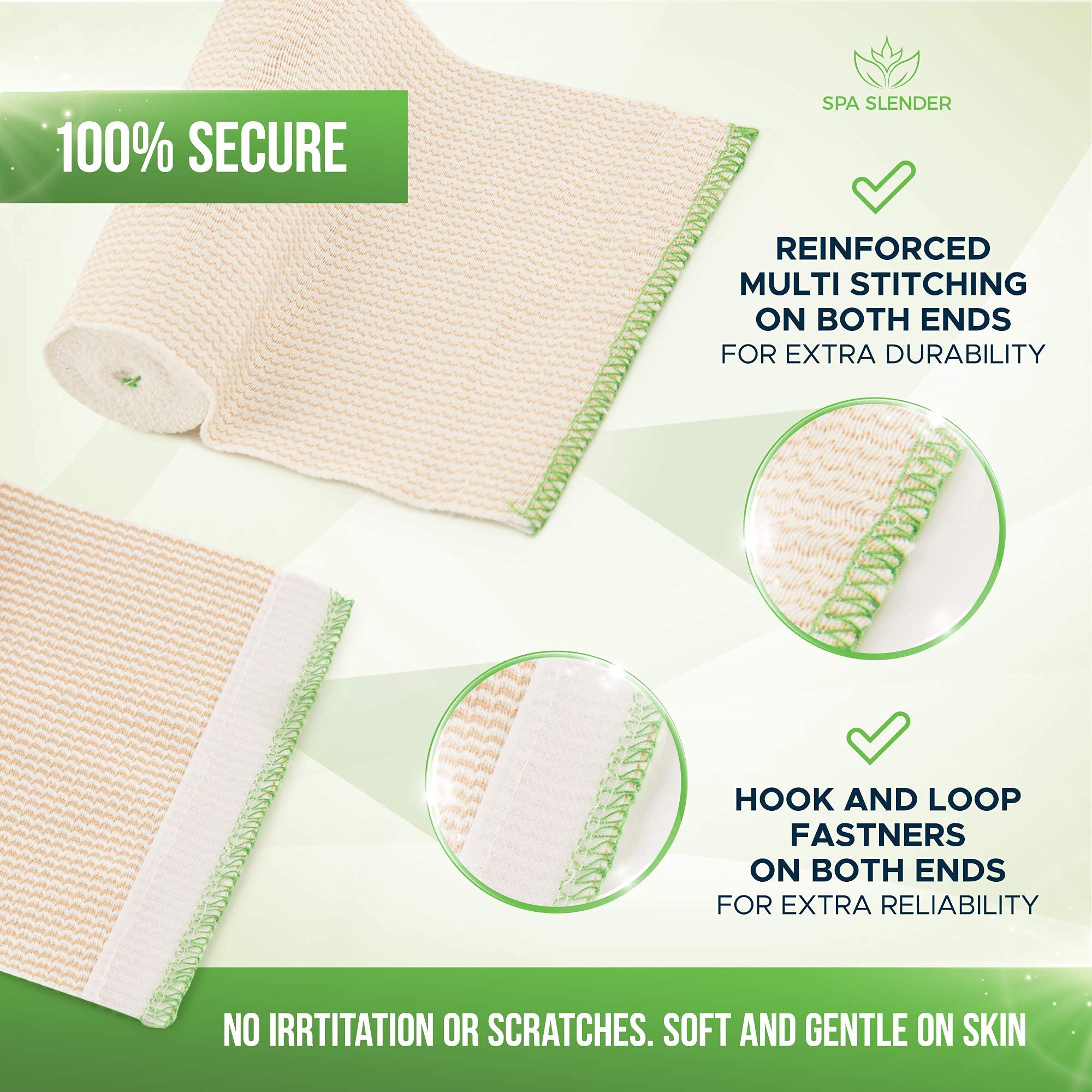 Premium Elastic Bandages | Compression Body Wrap – Self-Closures Both Ends | Washable Cotton Blend | Support Injuries and Sprains | Latex-Free – 6" Wide x 15' When Stretched | by Spa Slender - 10-Pack