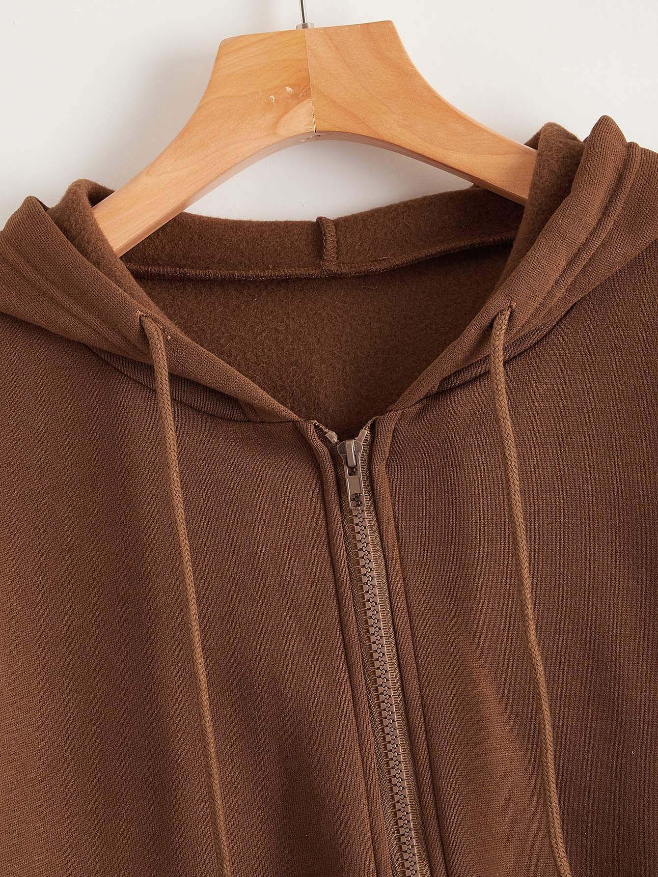 WDIRARA Women's Zip Front Drawstring Hoodie Pullover Long Sleeve Casual Sweatshirt Top Brown L