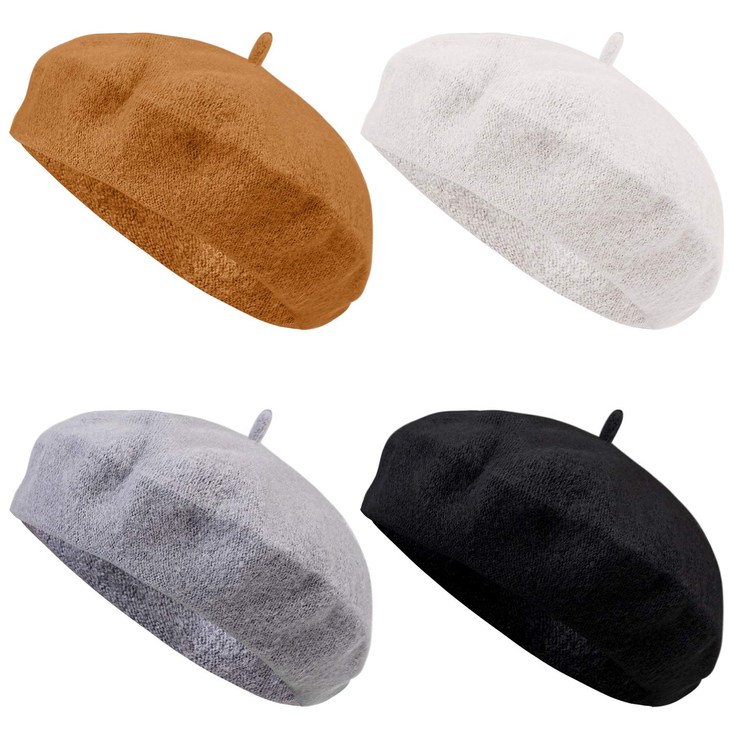 URATOT 4 Pieces Beret Hat for Women Classic Solid Color French Style Beanie Winter Cap