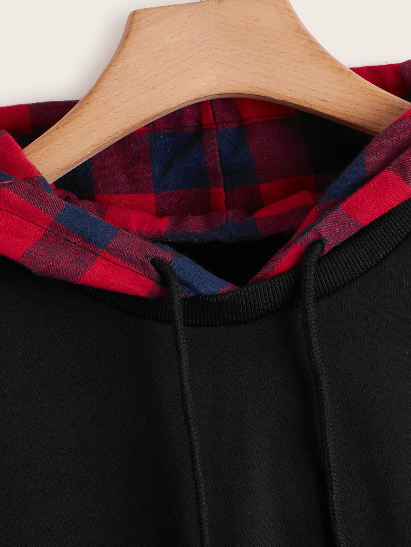 WDIRARA Women's Plus Size Plaid Long Sleeve Drawstring Hoodie Sweatshirt Black 3XL