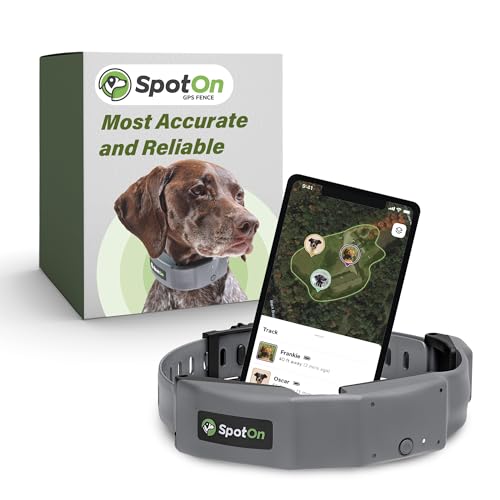 SpotOn GPS Dog Fence, App Based Wireless Dog Fence Collar, Waterproof, Reliable 128 Satellite Network GPS Dog Fence System, Battery Powered Virtual Dog GPS Tracker for All Terrain Large/Verizon