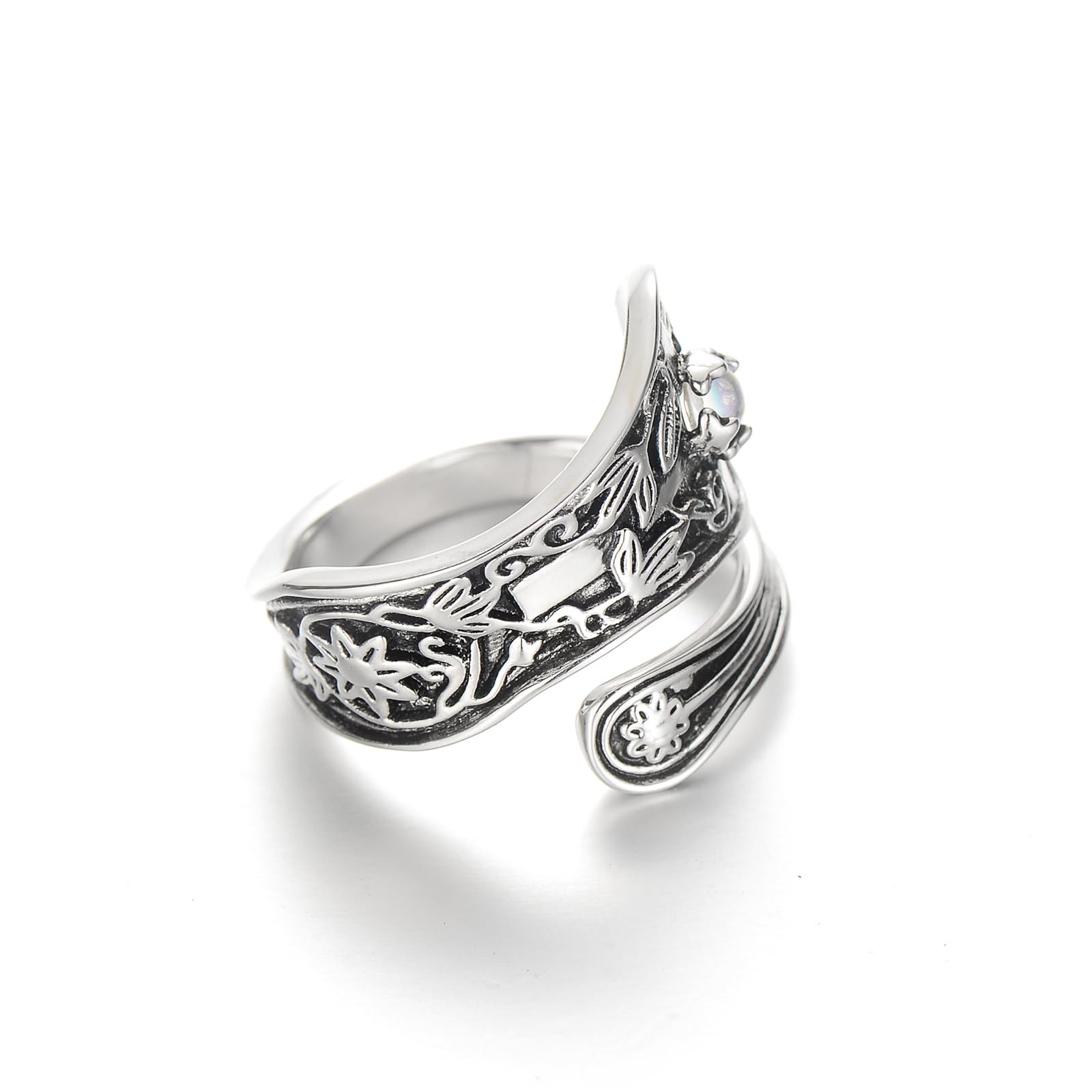 Zaoune 100% Apollo Silver Vintage Spoon Ring Boho for Women Cross Victorian Open Adjustable Statement Flower Jewelry (Cross, Adjustable)