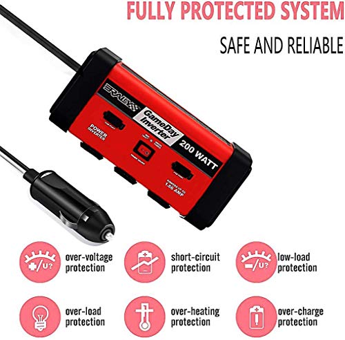 Supcool 200W Car Power Inverter DC 12V to 110V AC with 2 USB Car Charger Adapter