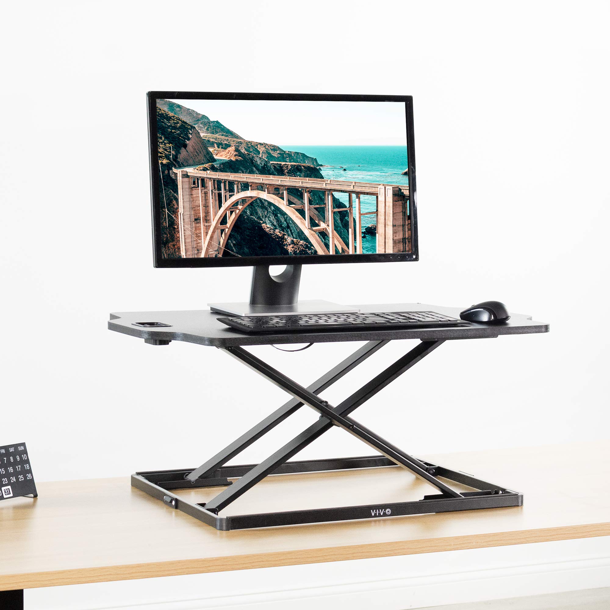VIVO Single Top Height Adjustable 27 inch Standing Desk Converter, Sit Stand Tabletop Monitor Laptop Riser Workstation, Black, DESK-V000HB