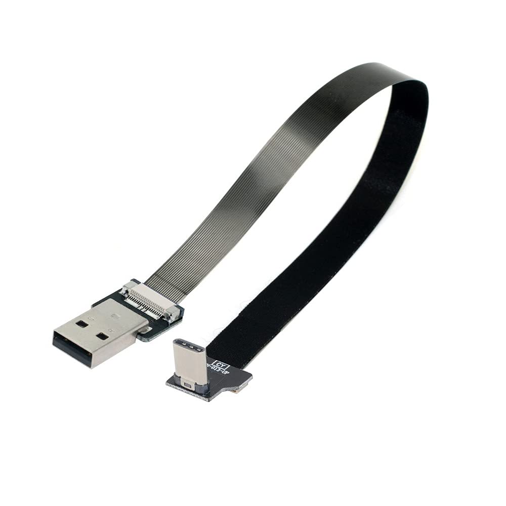 xiwai 0.5M Up Down Angled USB 2.0 Type-A Male to USB-C Type-C Male Data Flat Slim FPC Cable for FPV & Disk & Phone