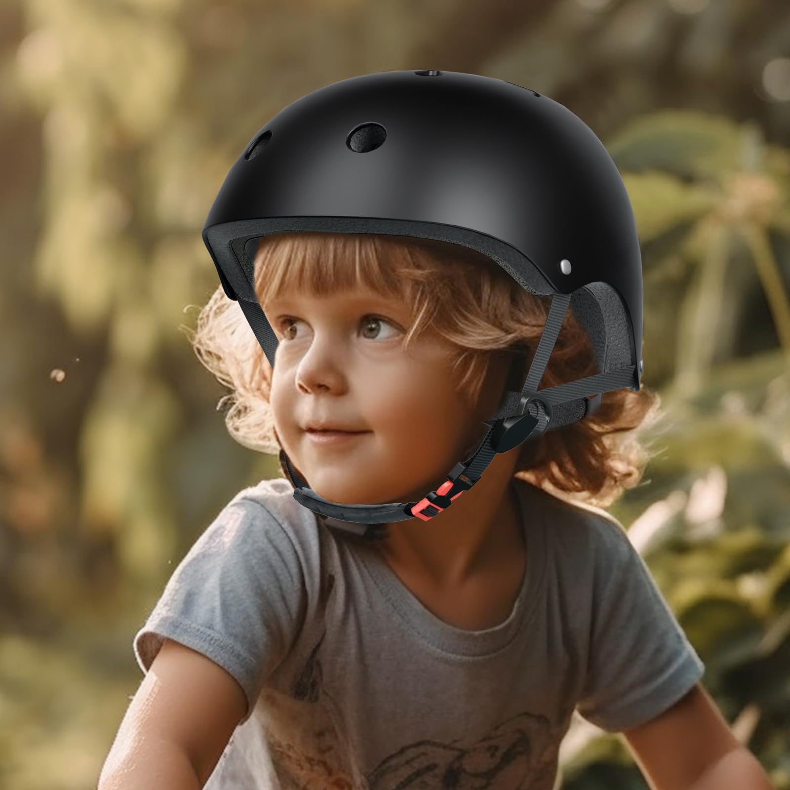 Skateboard Bike Helmet Kids Bike Helmet for Ages 8-14 Adjustable Lightweight Multi-Sport Helmets for Bicycle Skate Scooter (Black-Medium)