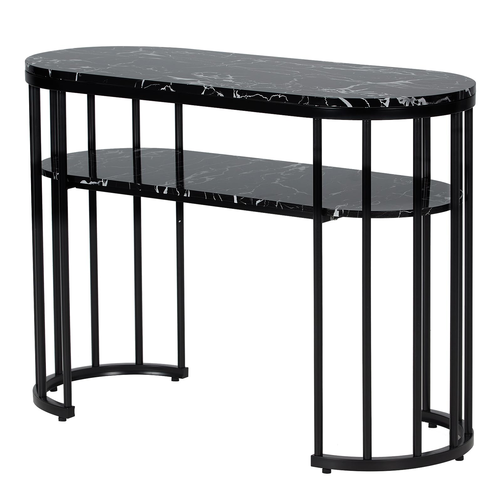 Professional Manicure Table, Workstation for Nail Salons - Sleek Design Marble Texture Nail Desk with Black Metal Frame