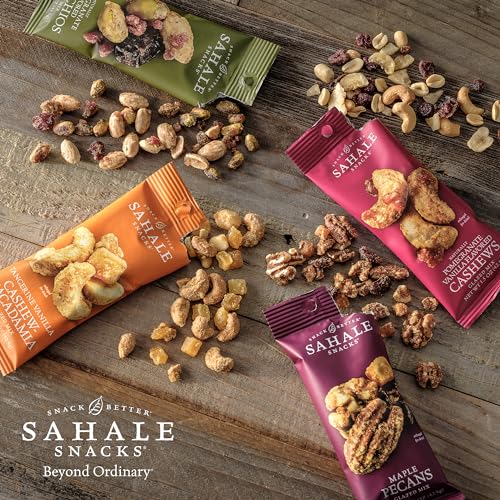 Sahale Snacks Maple Pecans Glazed Mix, 1.5 Oz Grab & Go Bags (18 Packs) Dry-Roasted, Deluxe Mixed Nuts with Cherries, Apples, Maple, and Cinnamon - Non-GMO, Kosher, and Certified Gluten-Free Snacks