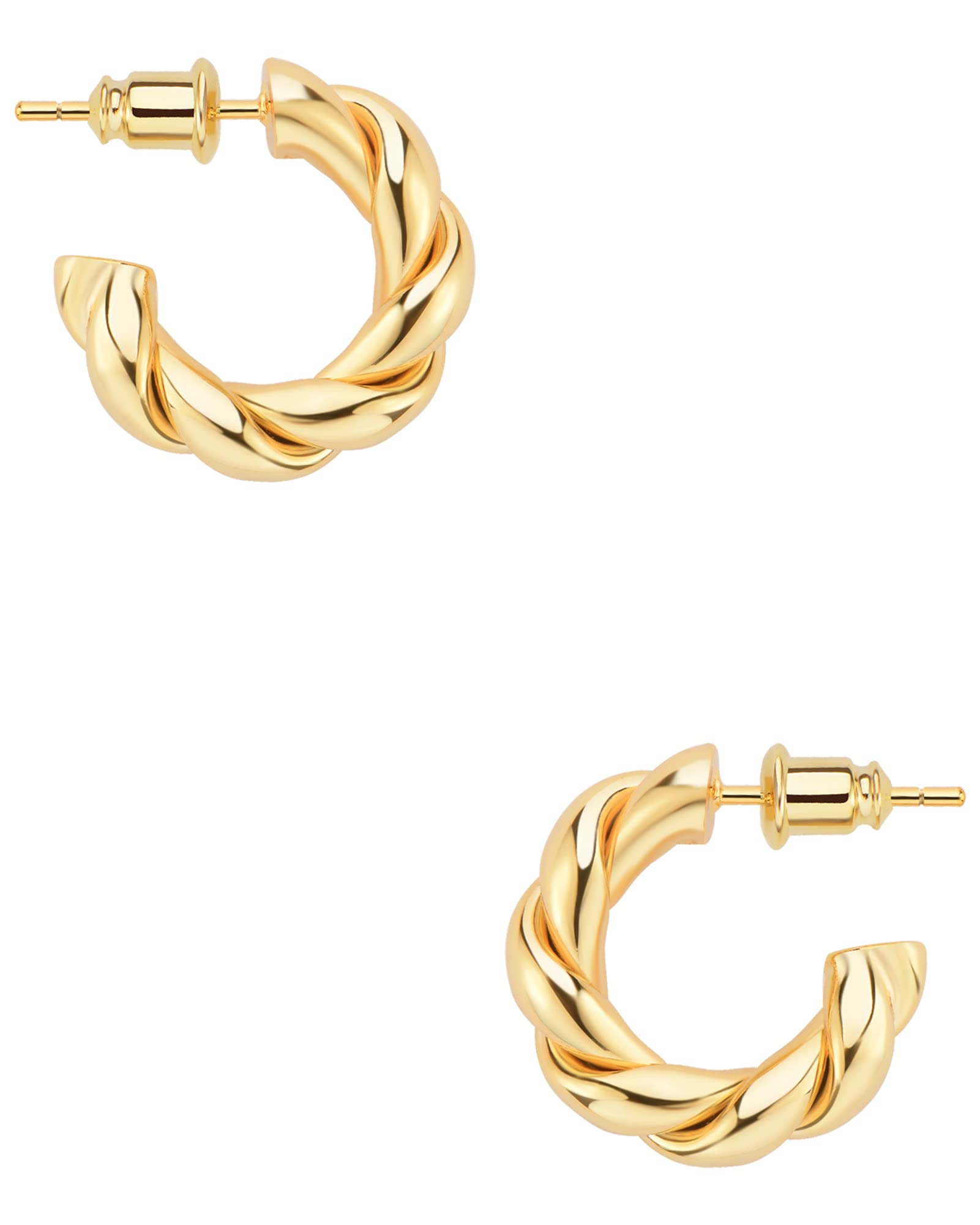 wowshow Chunky Gold Hoop Earrings, Twisted Hoop Earrings Lightweight Gold Hoops for Women 14K Gold Plated Hypoallergenic for Sensitive Ears 20mm