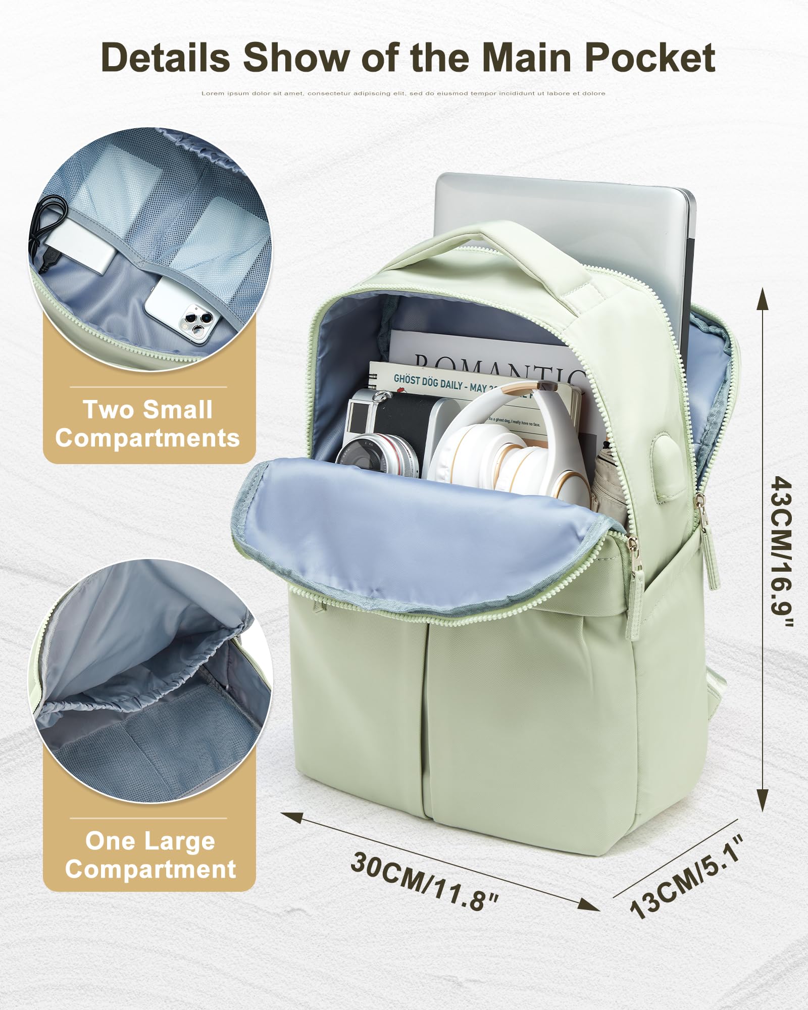 suratio Laptop Backpack for Women Gym Backpack Casual Daypack Backpacks Travel Backpack for Traveling on Airplane Work Backpack for Men Lightweight Computer Backpack College Teacher Backpack Bag Green
