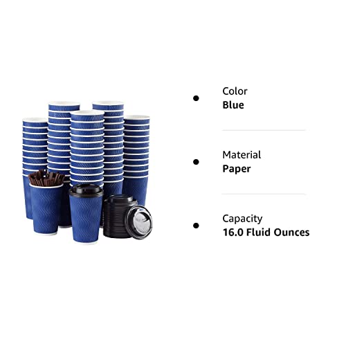 SPRINGPACK Disposable Coffee Cups with Lids and Straws - 16 oz (90 Set) To Go Hot Paper Coffee Cup with Lid Togo for Beverages Tea Espresso Insulated Reusable Cold Drinks Ripple Cups