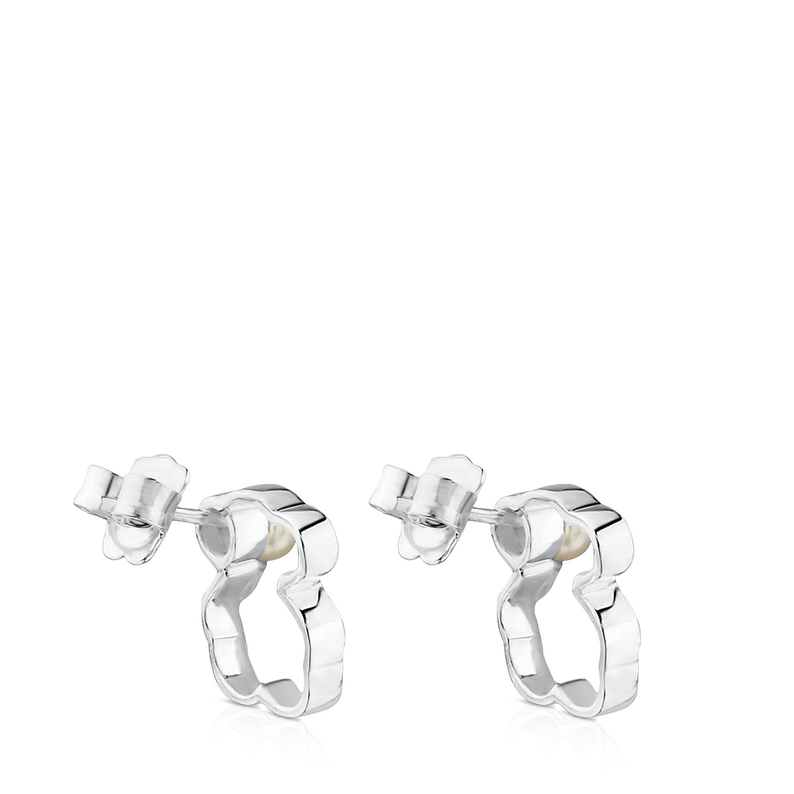 TOUS Sterling Silver Earrings for Women with Pearl & Bear Motif, Size: 1.4 cm, Silueta Collection