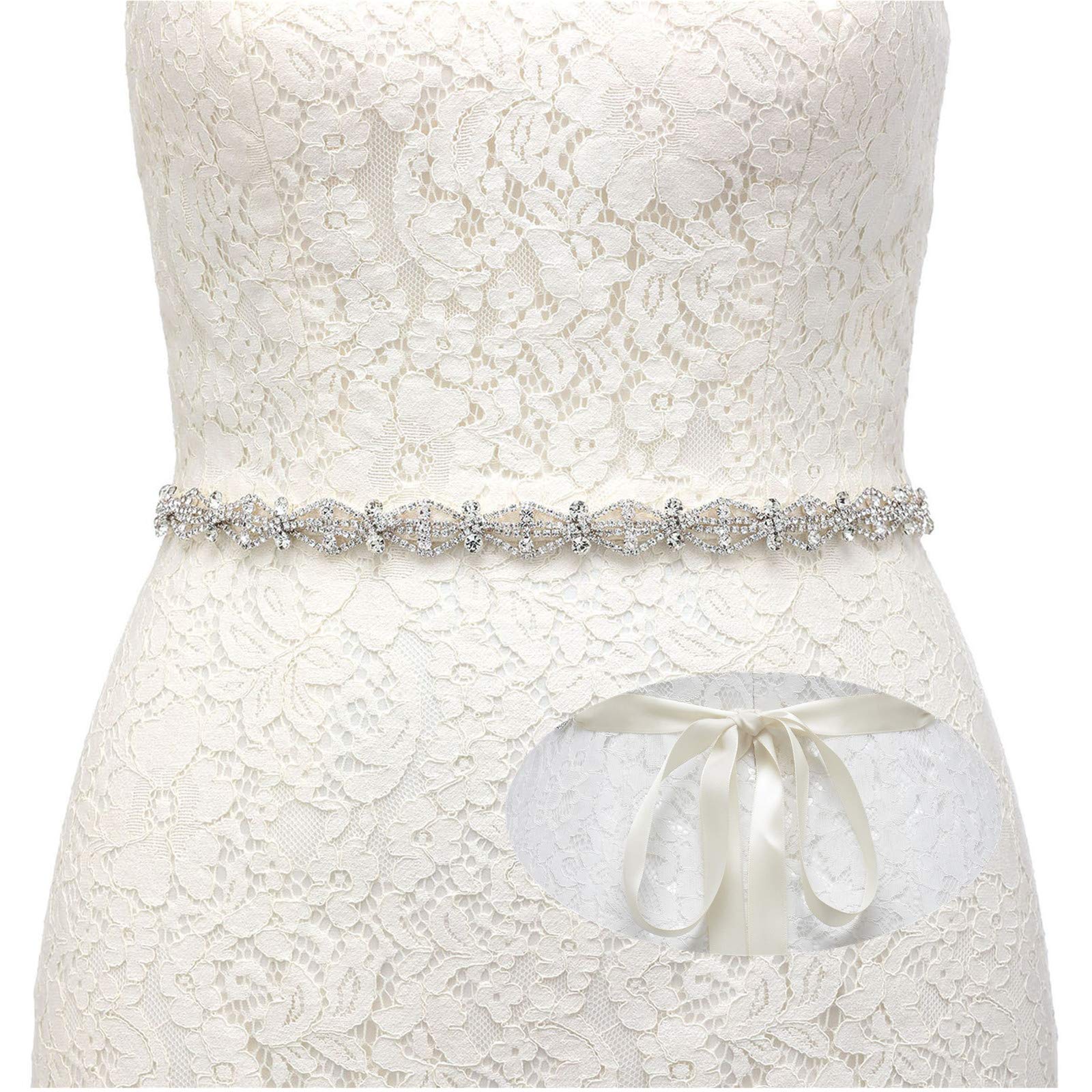 SWEETV Crystal Bridal Belt Rhinestone Wedding Dress Belt Sash Headband for Bride Bridesmaid, Silver