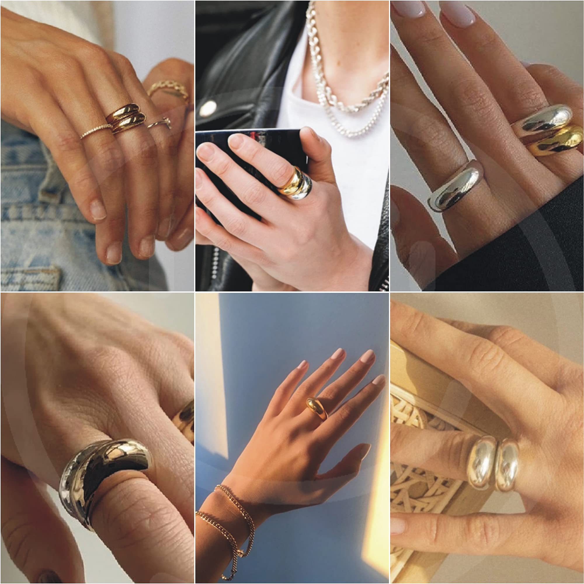 wowshow Chunky Sterling Silver Ring Thick Dome Silver Plated Rings for Women 12MM Width Size 6