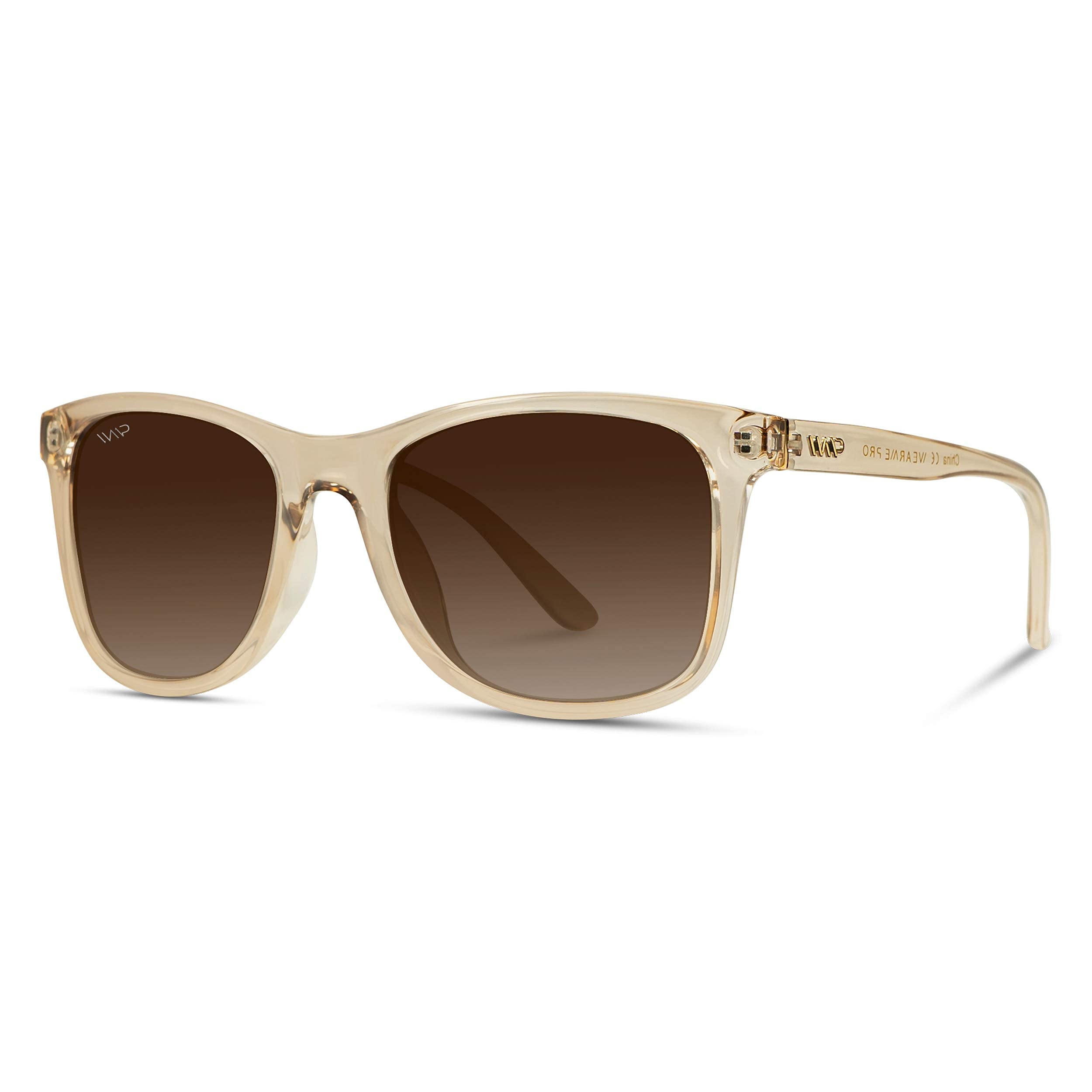 WearMe Pro - Square Classic Horn Rimmed Polarized Sunglasses For Women (Clear Brown Frame/Brown Lens)